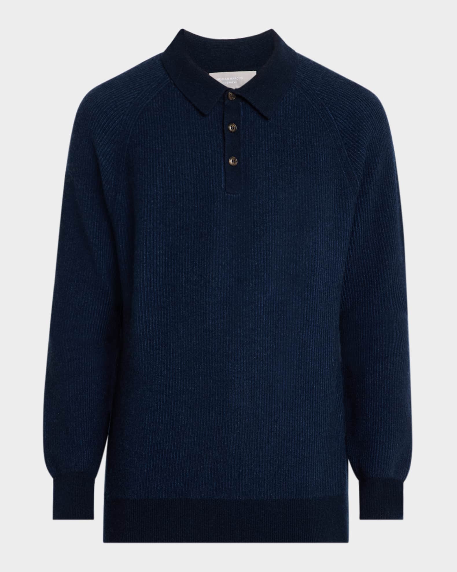 Neiman Marcus Men's Cashmere Rib Polo Sweater | Neiman Marcus