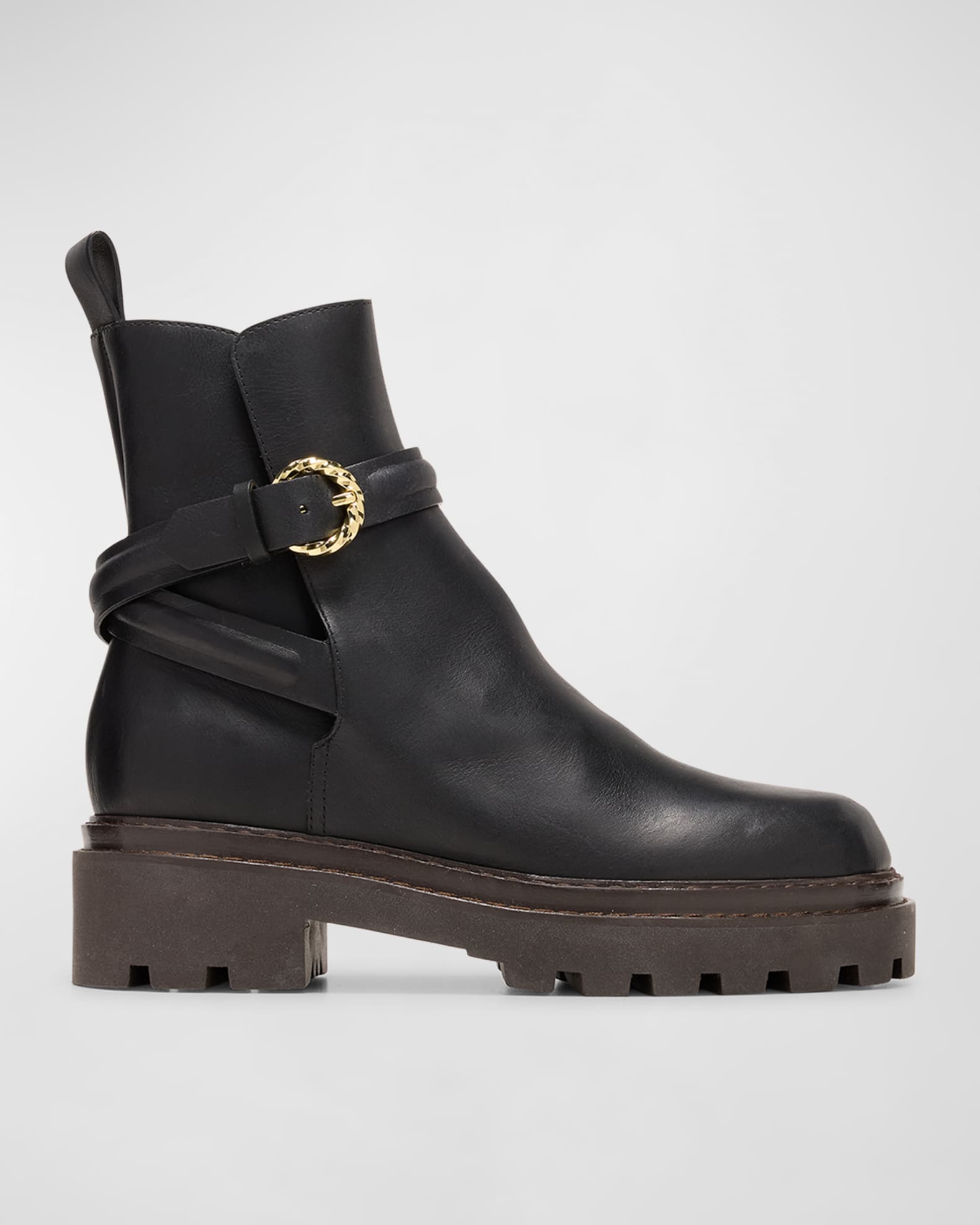 Ulla Johnson Lennon Leather Buckle Lug-Sole Boots | Neiman Marcus