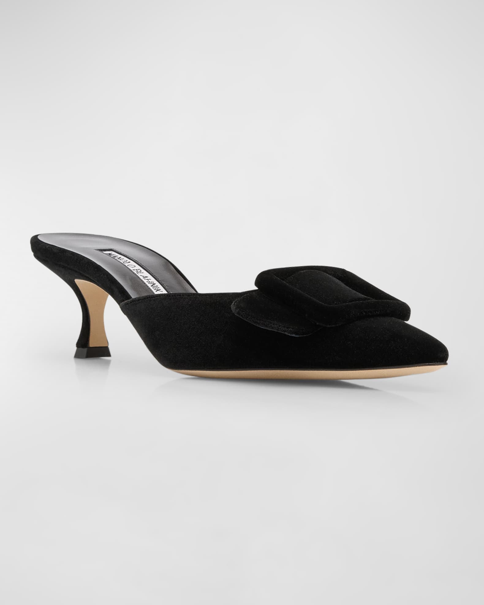 Manolo Blahnik Maysale Velvet Buckle Mule Pumps | Neiman Marcus