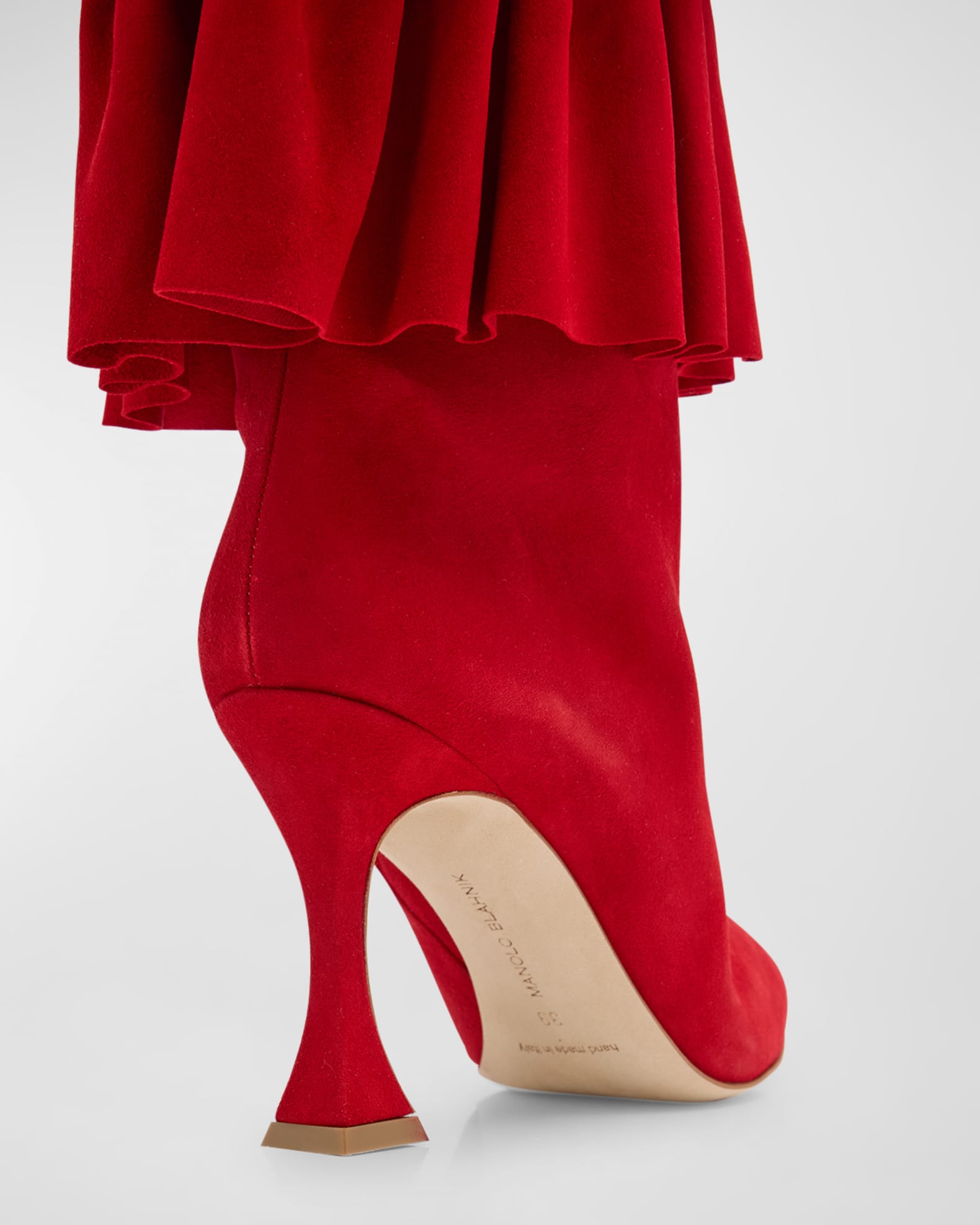 Manolo Blahnik Miralone Ruffled Suede Knee Boots | Neiman Marcus