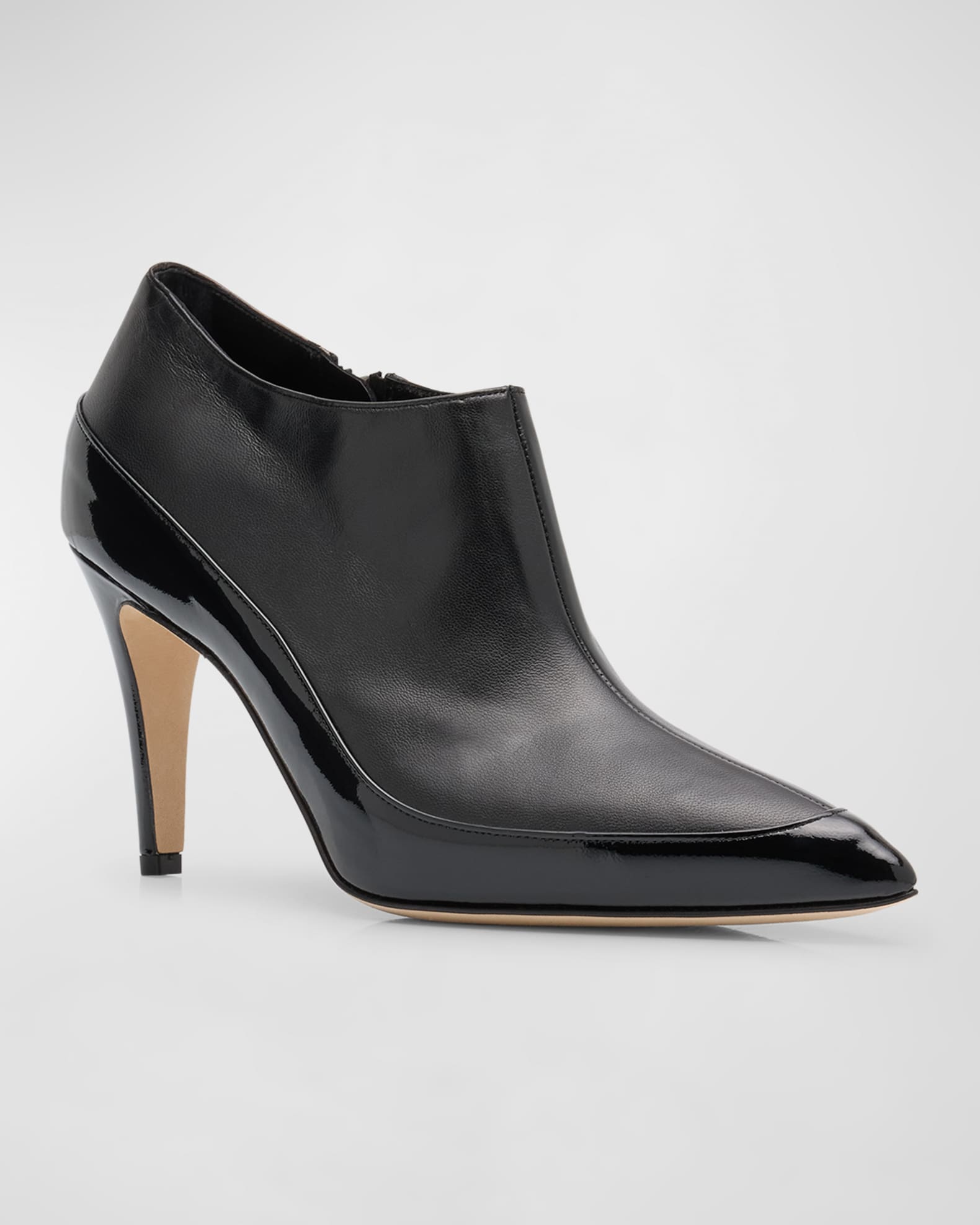 Manolo Blahnik Mixed Leather Low-Cut Ankle Booties | Neiman Marcus