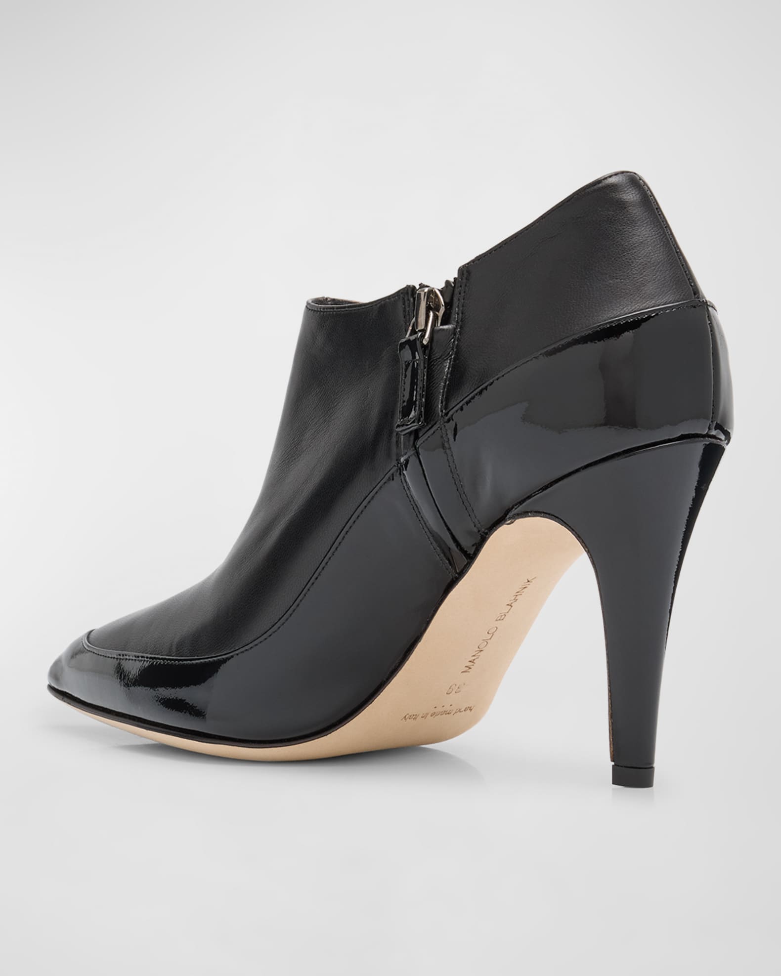 Manolo Blahnik Mixed Leather Low-Cut Ankle Booties | Neiman Marcus
