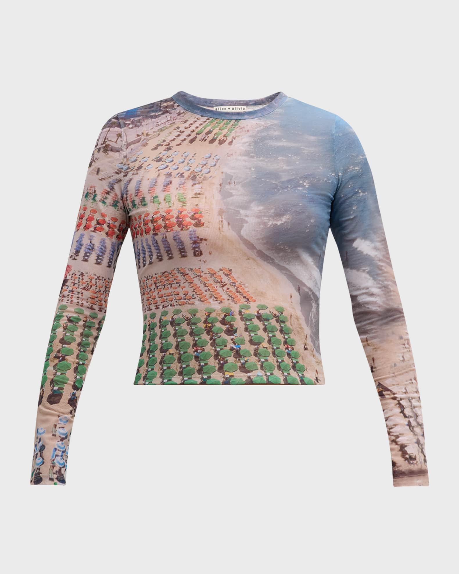 Alice + Olivia Whispering Waves Delaina Printed Mesh Crop Top | Neiman ...