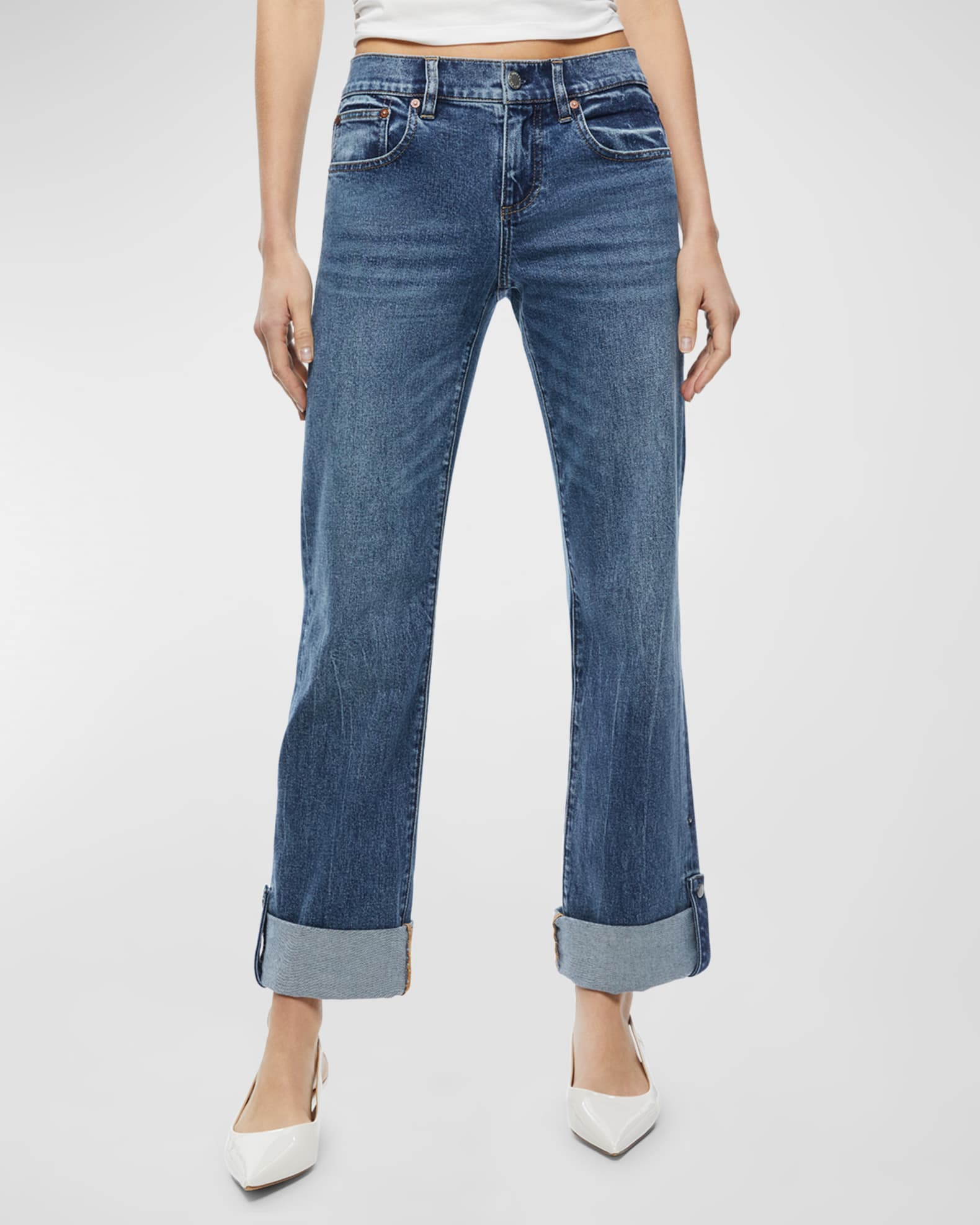 Alice + Olivia Alfie Low-Rise Cuffed Jeans | Neiman Marcus