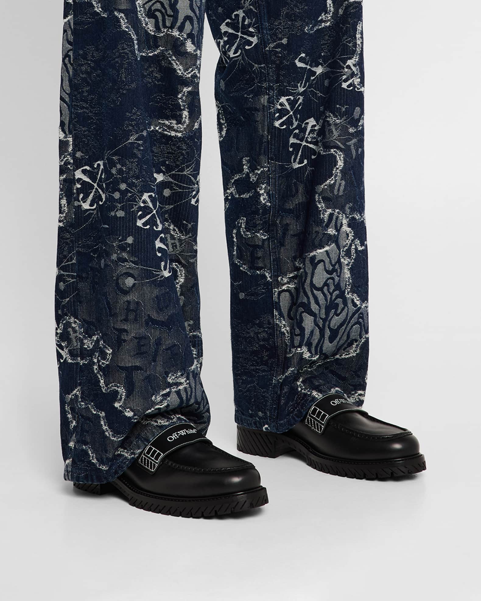 Off-White Men's Combat Leather Penny Loafers | Neiman Marcus