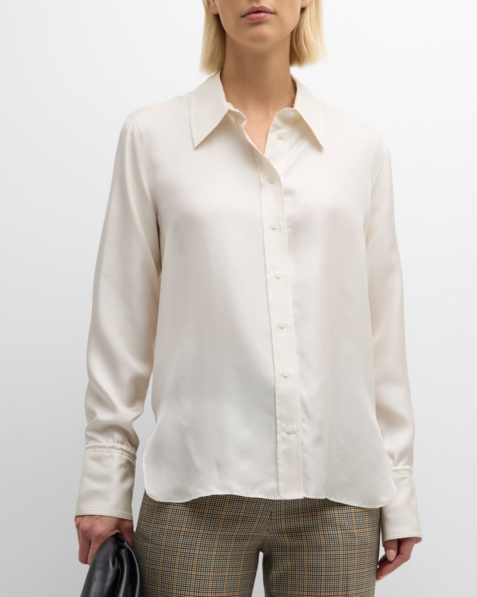 ARGENT Button-Down Silk Twill Blouse | Neiman Marcus