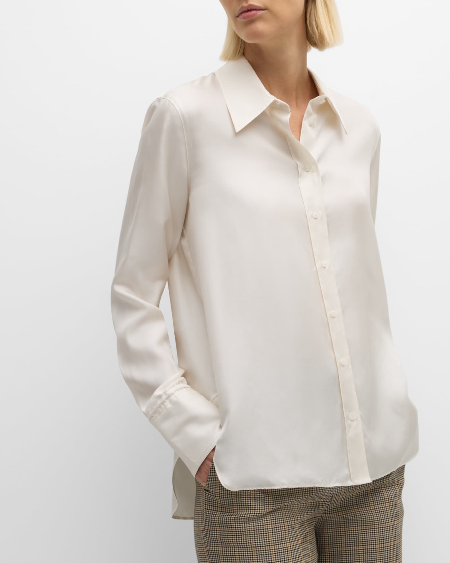 ARGENT Button-Down Silk Twill Blouse | Neiman Marcus