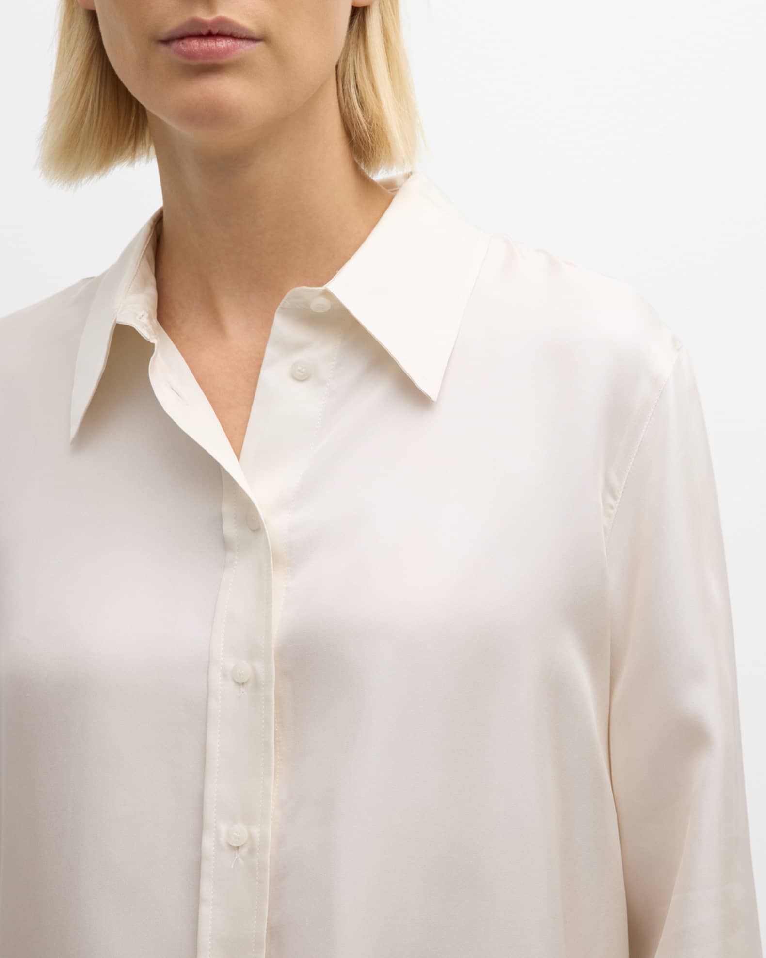 ARGENT Button-Down Silk Twill Blouse | Neiman Marcus