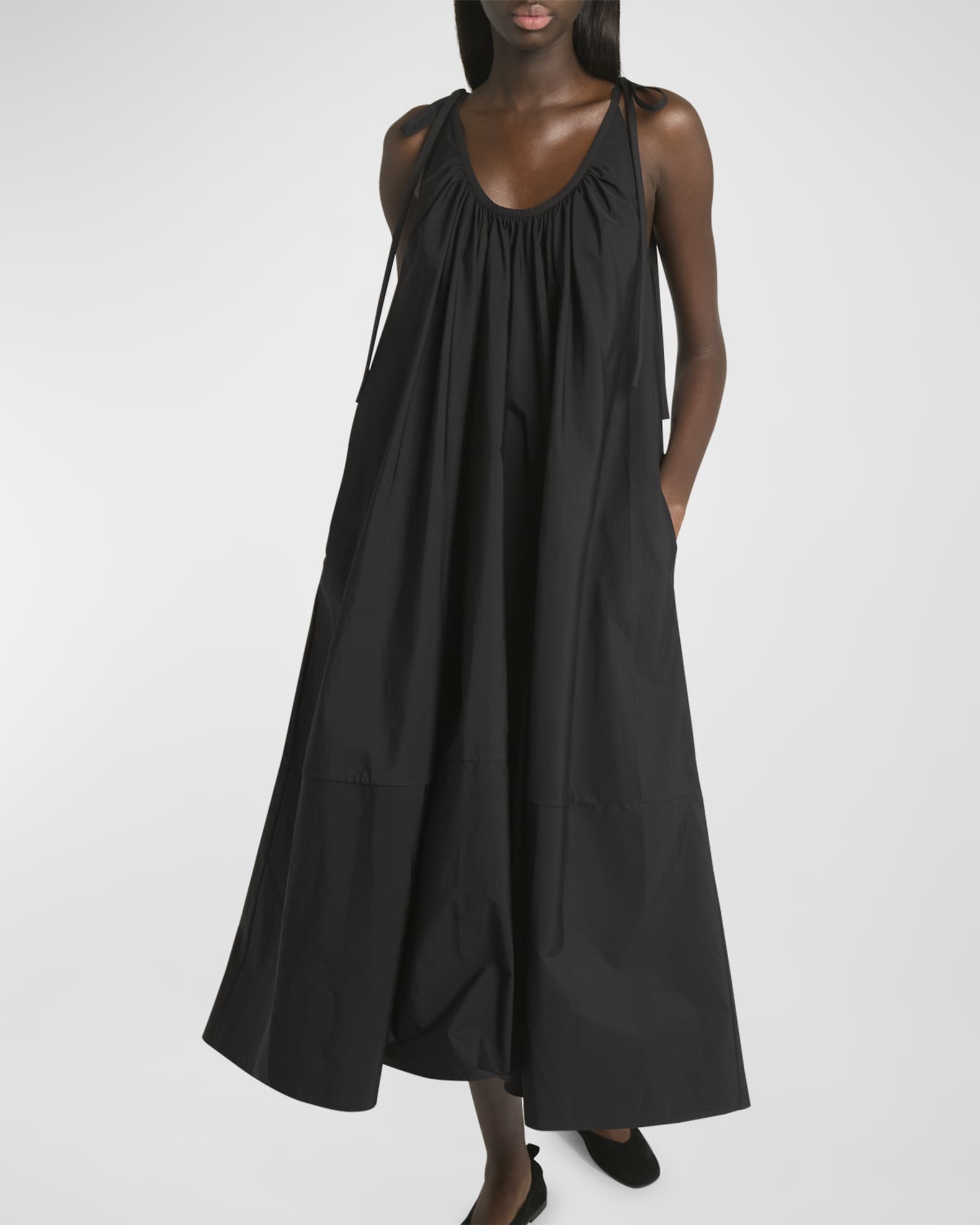 Co Sleeveless Gathered Maxi Shift Dress | Neiman Marcus