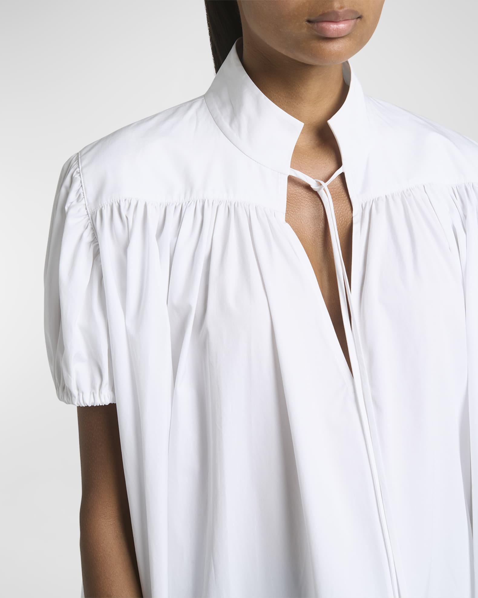 Co Gathered Short-Sleeve Cotton Tunic Top | Neiman Marcus