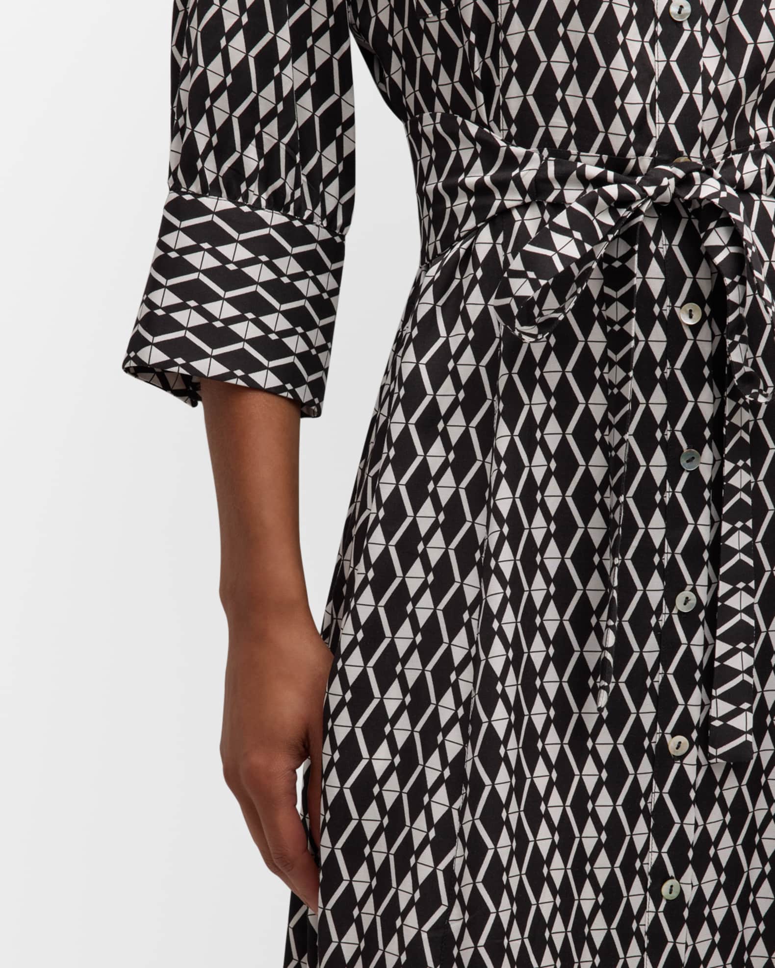 Marella Gerusia Geometric-Print Twill Midi Shirtdress | Neiman Marcus