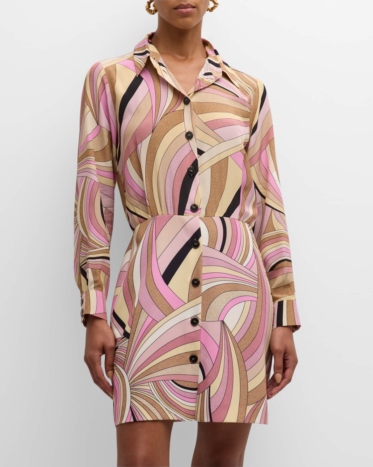 Marella Polline Stripe-Print Mini Shirtdress | Neiman Marcus