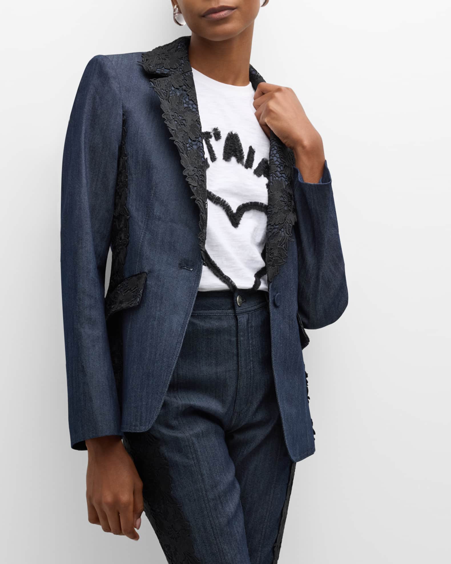 Cinq a Sept Laney Lace Denim Jacket | Neiman Marcus