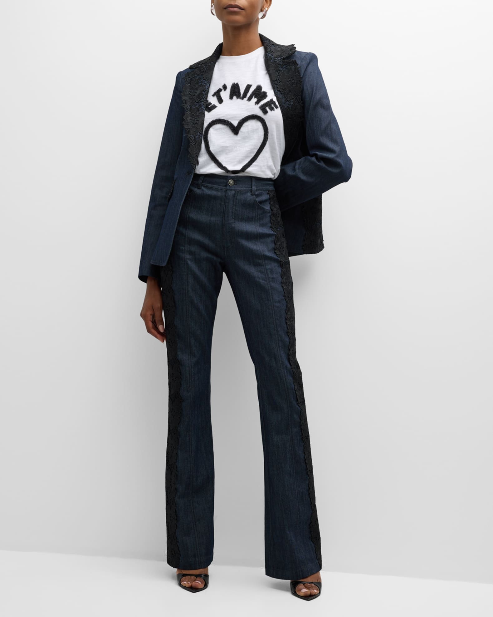 Cinq a Sept Laney Lace Flare Jeans | Neiman Marcus