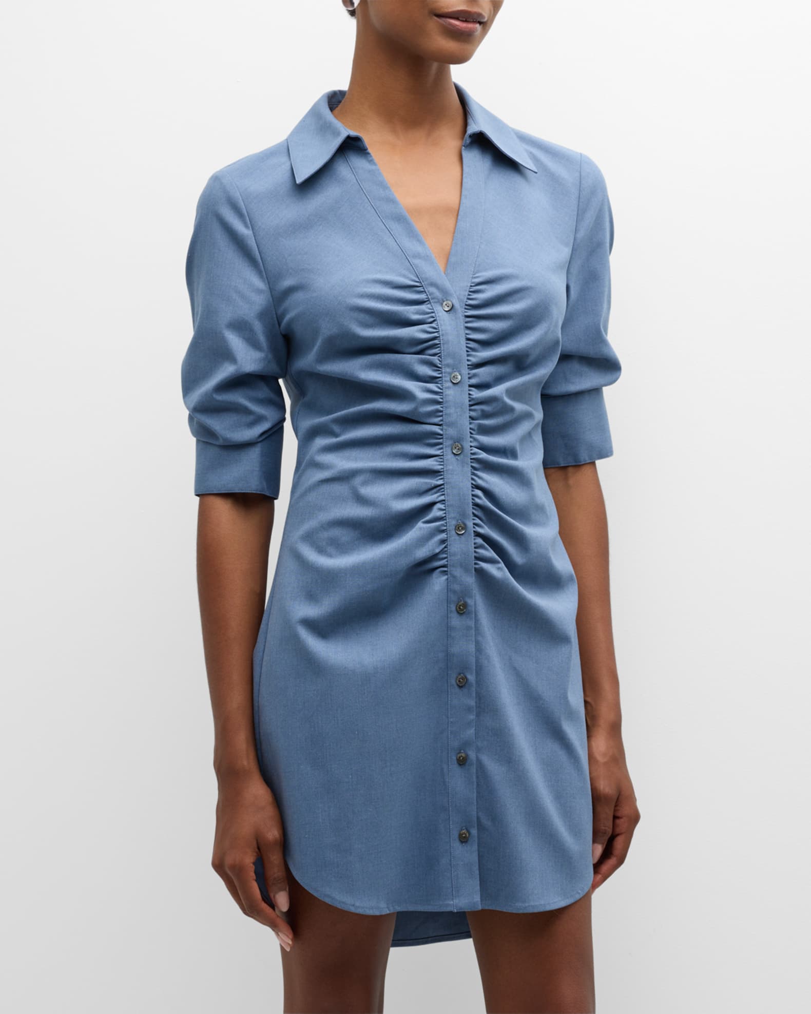 Cinq a Sept Elina Ruched Short-Sleeve Mini Dress | Neiman Marcus
