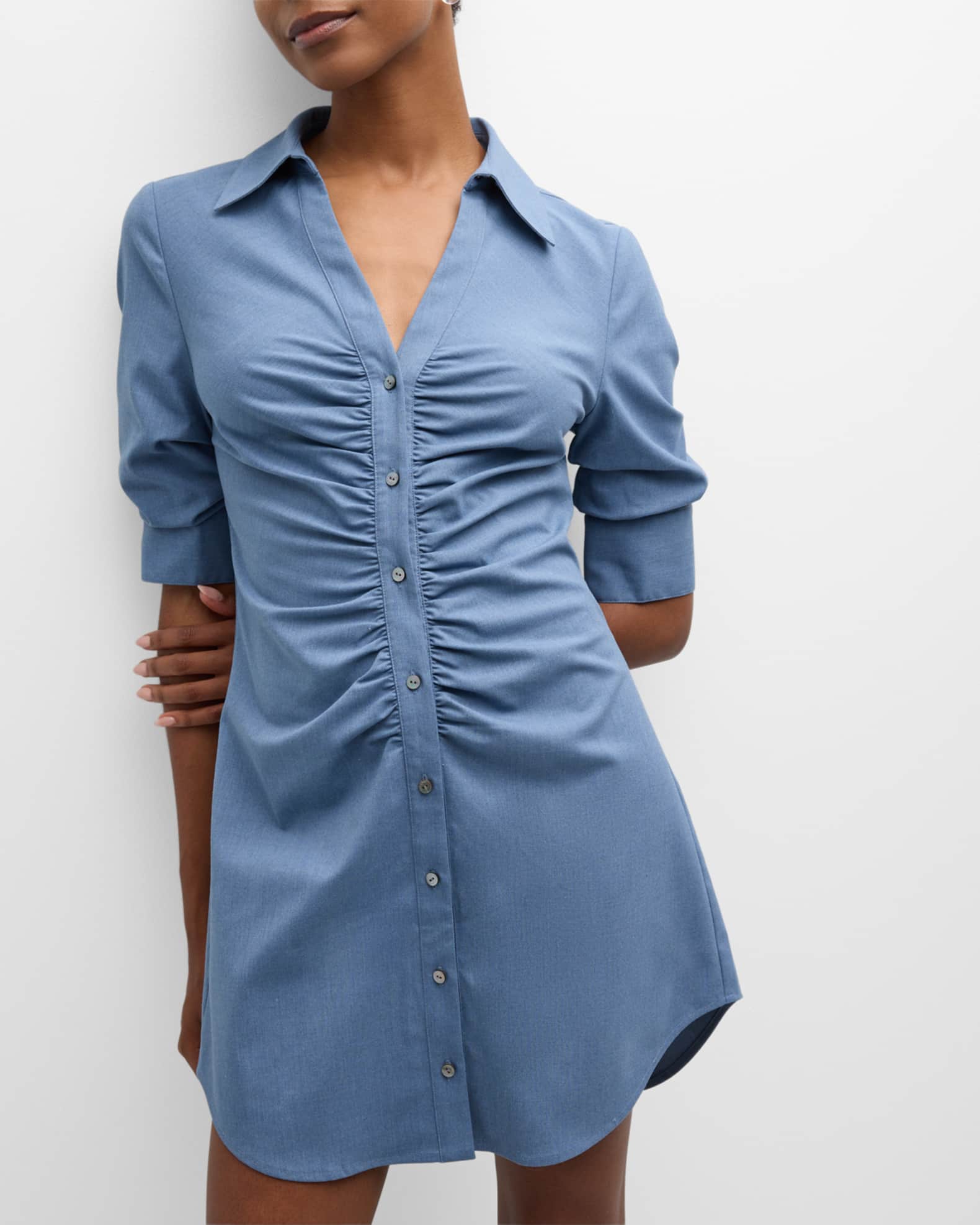 Cinq a Sept Elina Ruched Short-Sleeve Mini Dress | Neiman Marcus