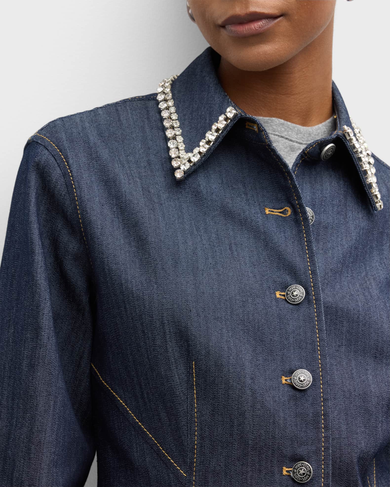 Cinq A Sept Autumn Embellished Denim Button Front Top Neiman Marcus