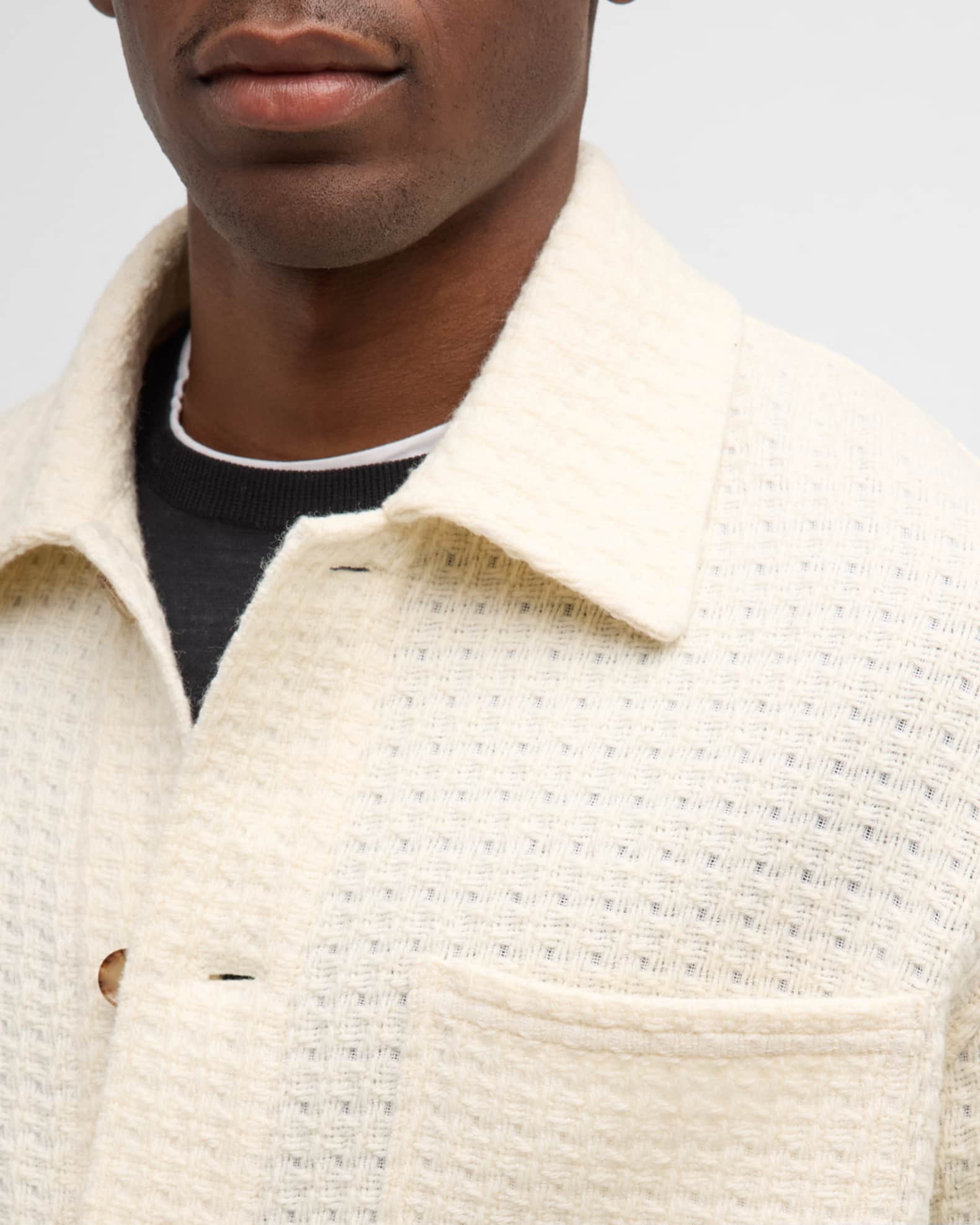 FRAME Men's Textured Wool-Blend Overshirt | Neiman Marcus