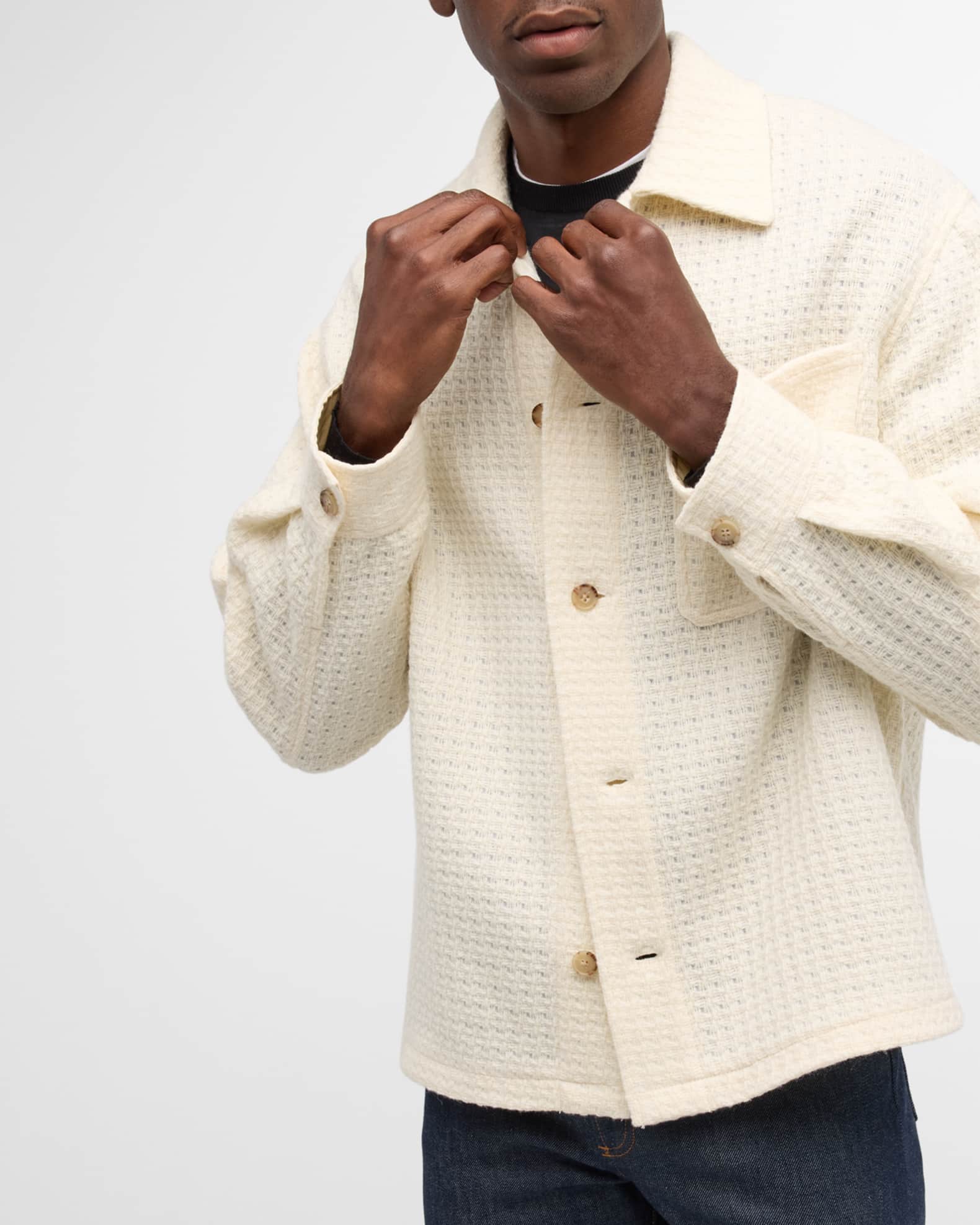 FRAME Men's Textured Wool-Blend Overshirt | Neiman Marcus