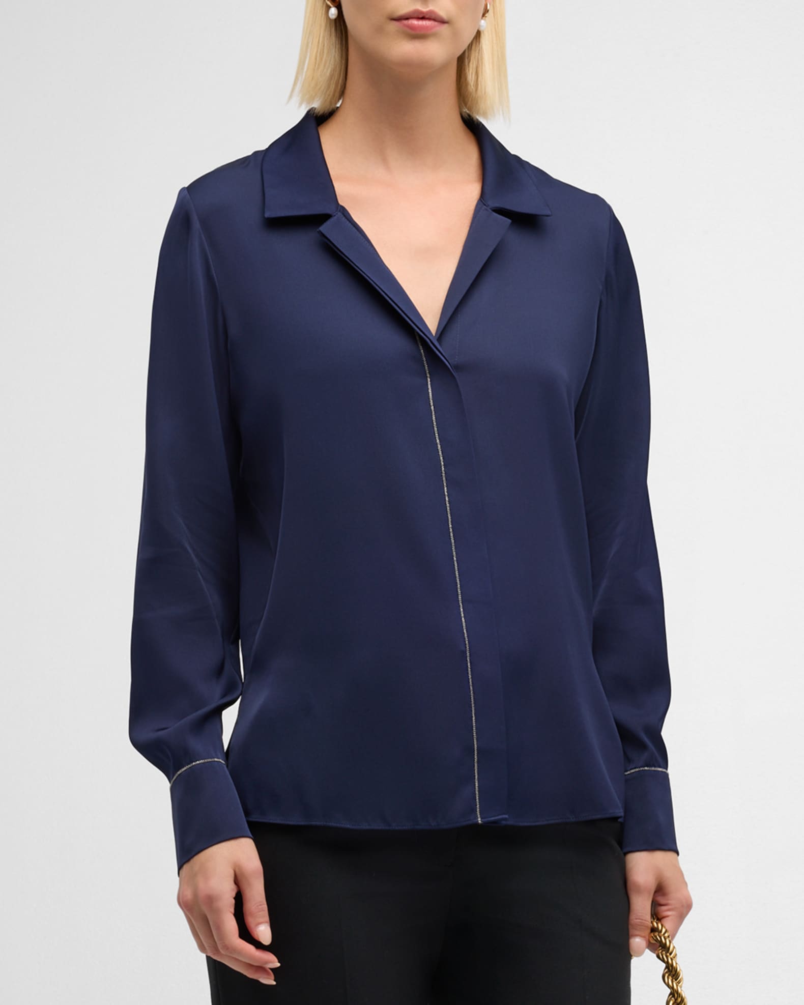 Kobi Halperin Ceanna Chain-Trim Stretch Georgette Blouse | Neiman Marcus