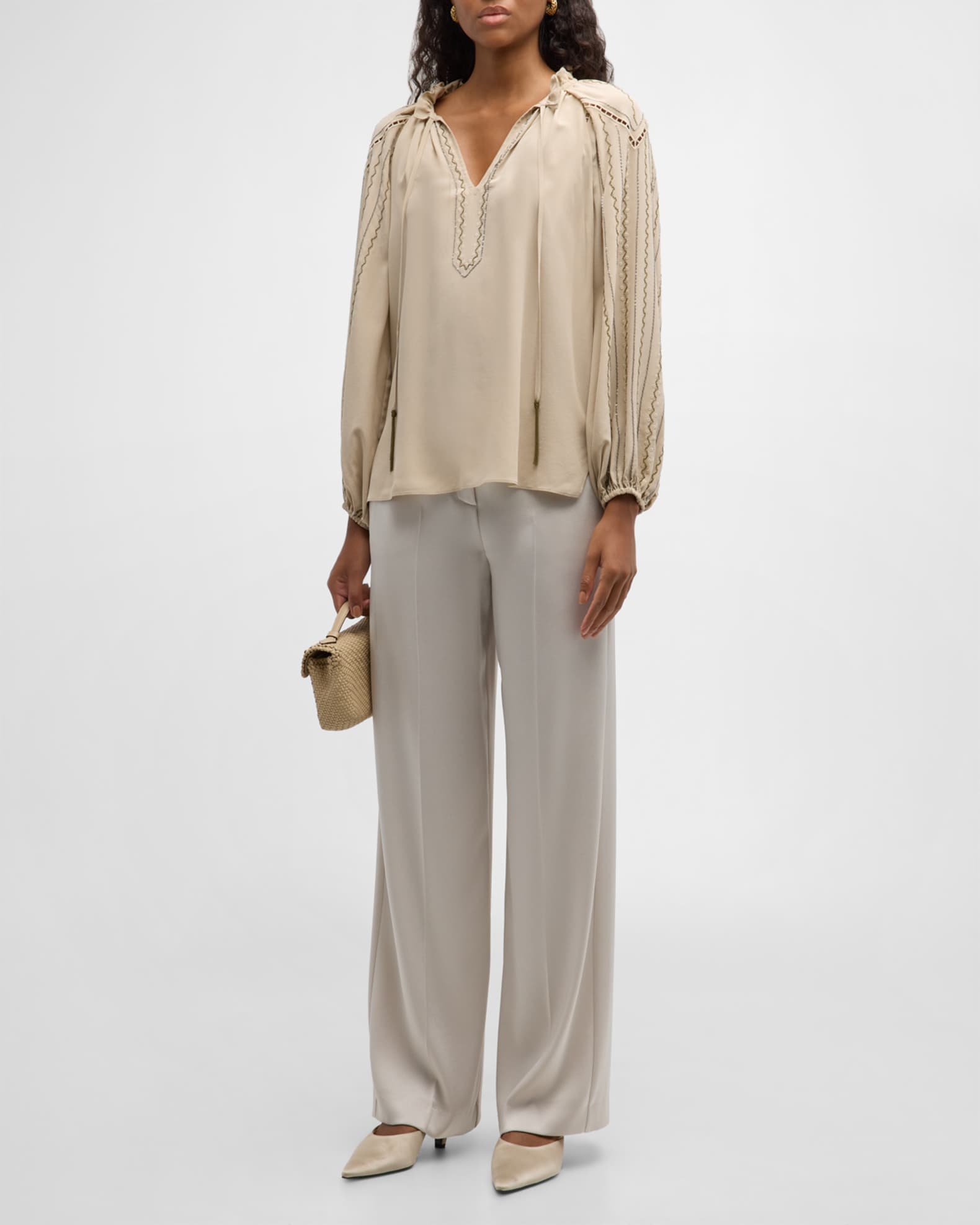 Kobi Halperin Blakely Chain-Trim Eyelet Silk Blouse | Neiman Marcus