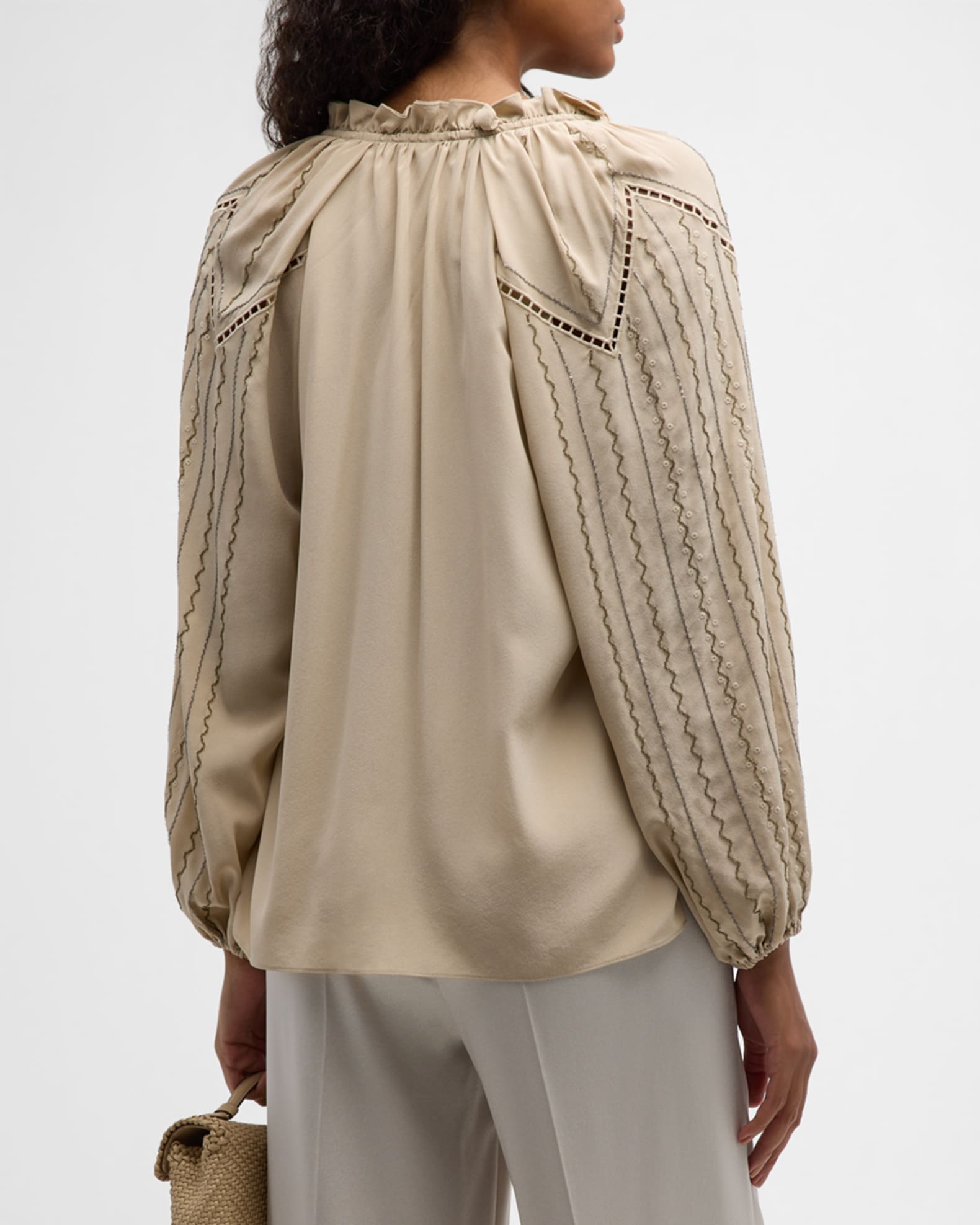 Kobi Halperin Blakely Chain-Trim Eyelet Silk Blouse | Neiman Marcus