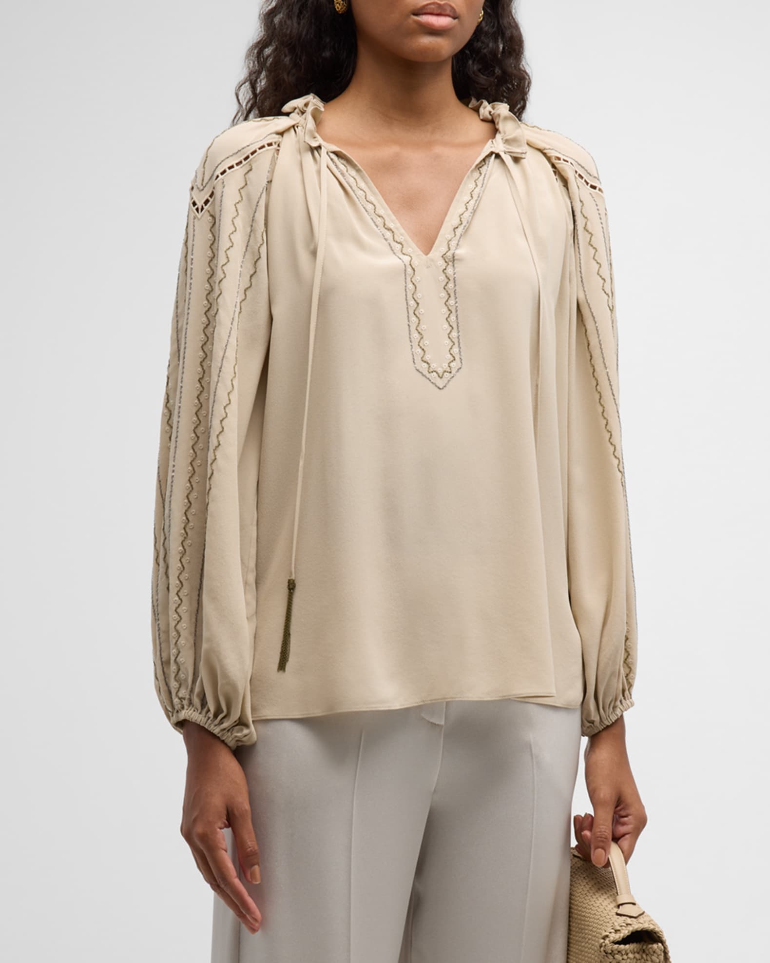 Kobi Halperin Blakely Chain-Trim Eyelet Silk Blouse | Neiman Marcus
