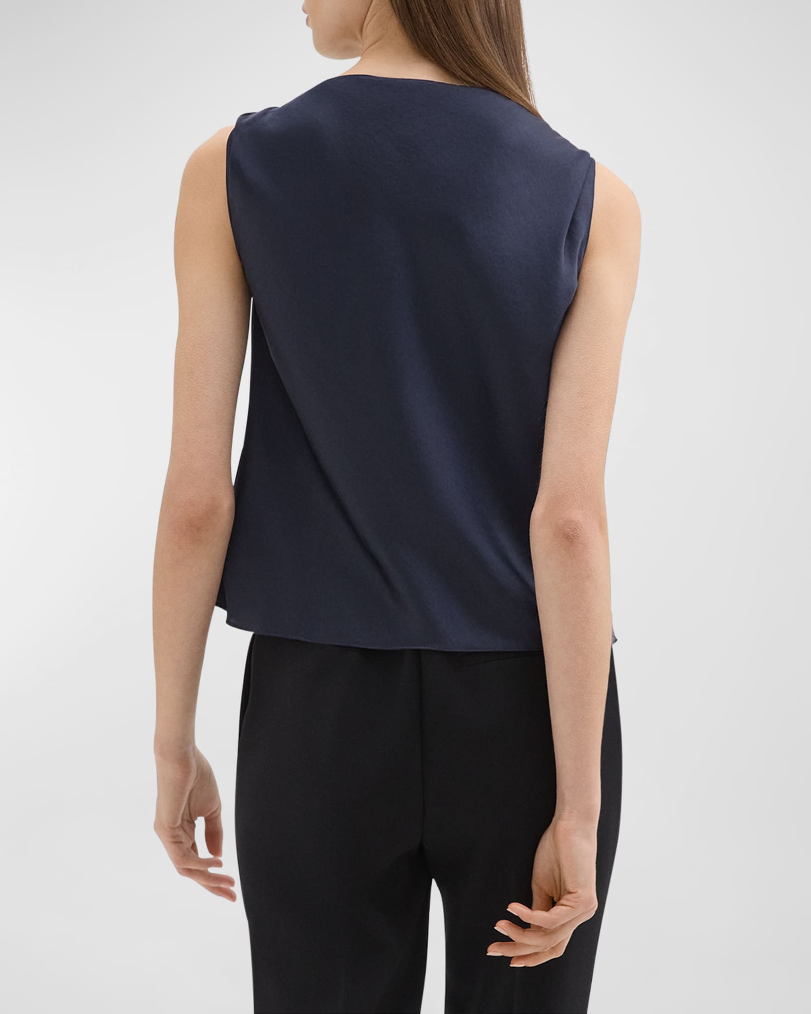 Theory Cowl-Neck Sleeveless Crushed Satin Top | Neiman Marcus
