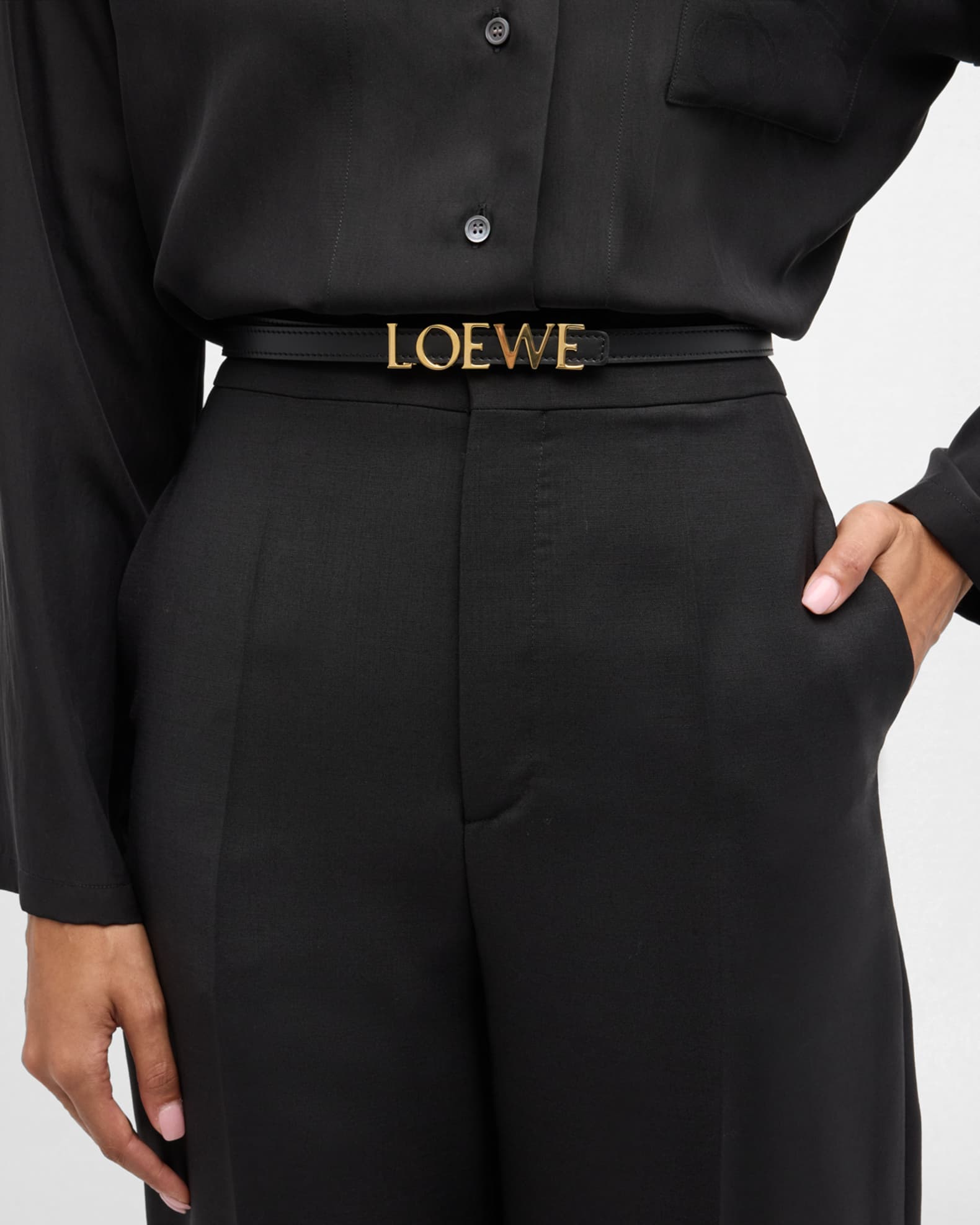 Loewe Bold Logo Leather Skinny Belt | Neiman Marcus