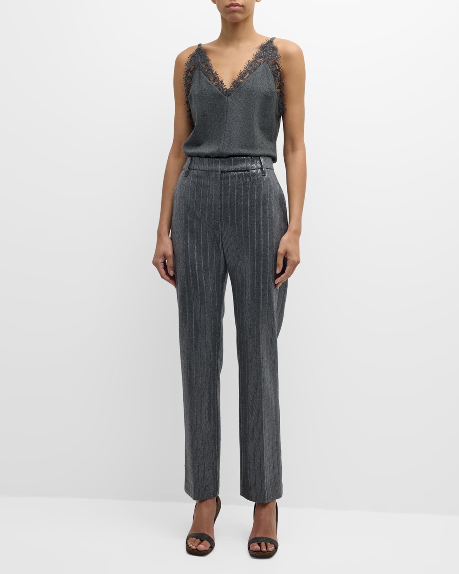 Brunello Cucinelli Lace Trim Wool Flannel Tank | Neiman Marcus