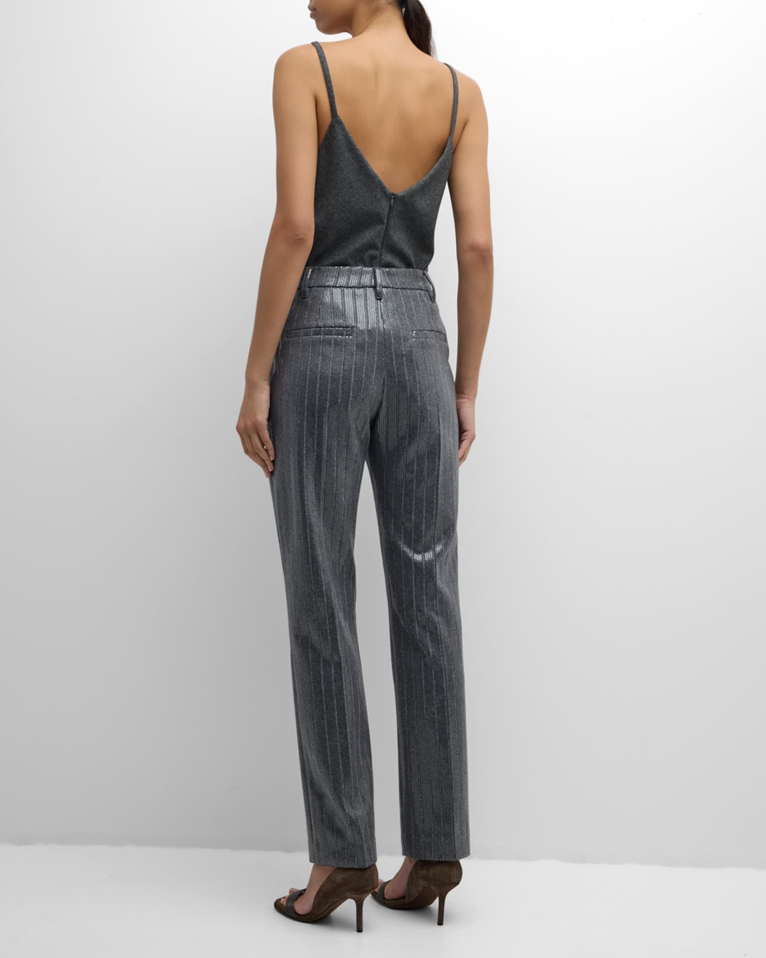 Brunello Cucinelli Lace Trim Wool Flannel Tank | Neiman Marcus