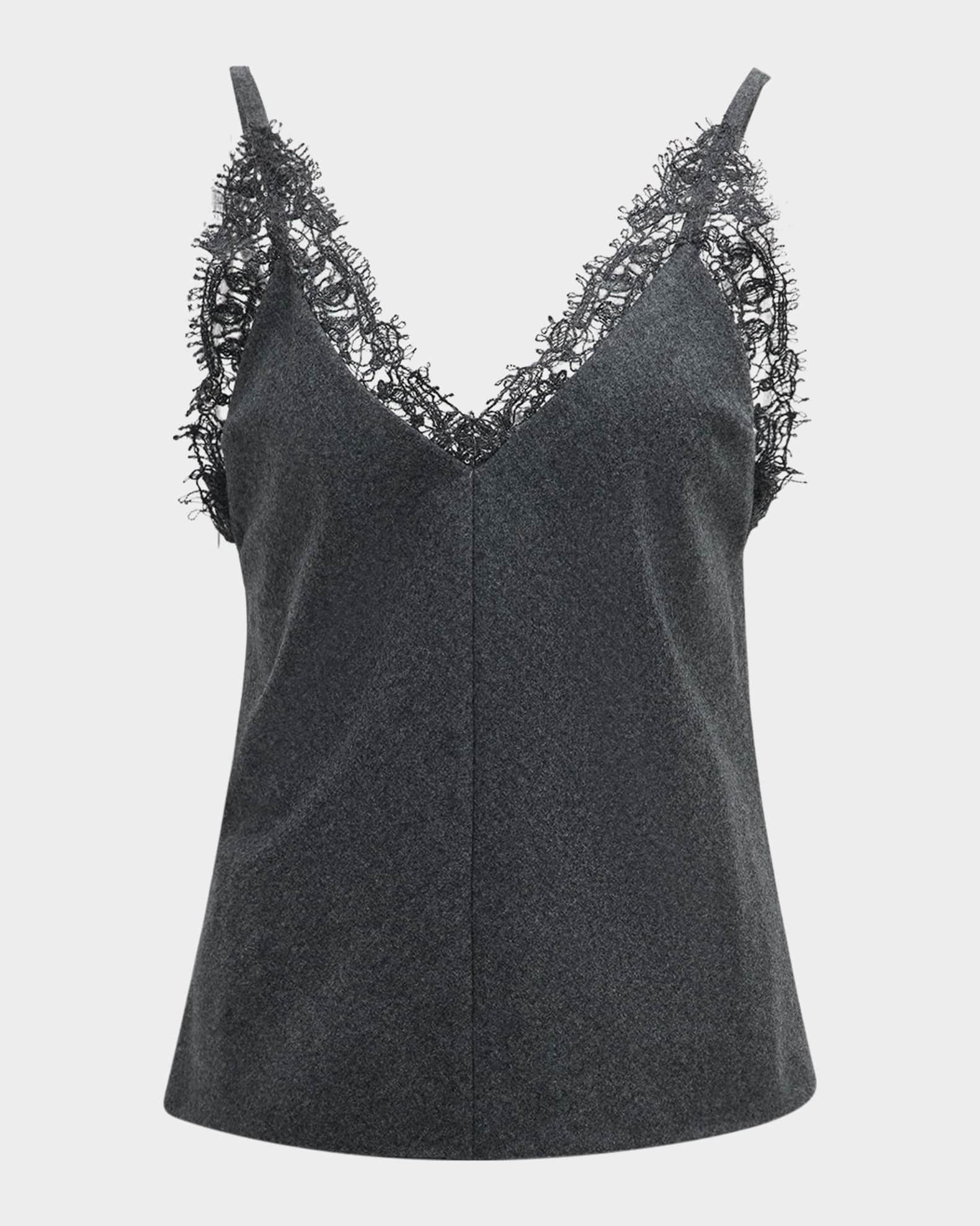 Brunello Cucinelli Lace Trim Wool Flannel Tank | Neiman Marcus