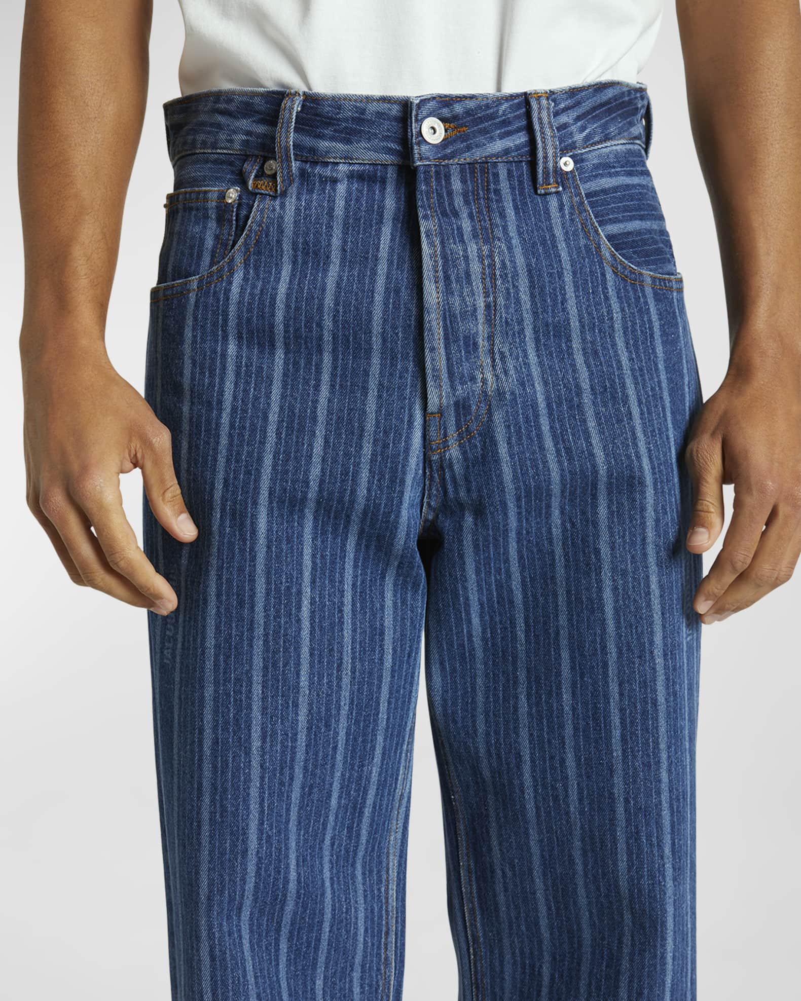 Jacquemus Men's Signature Striped Jeans | Neiman Marcus