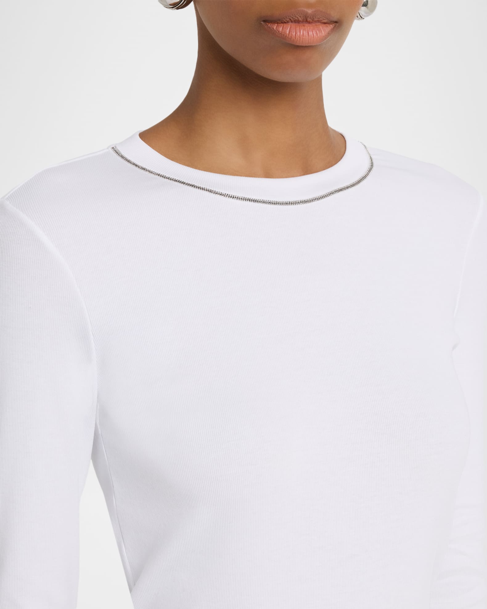 Peserico Crewneck Chain-Trim T-Shirt | Neiman Marcus