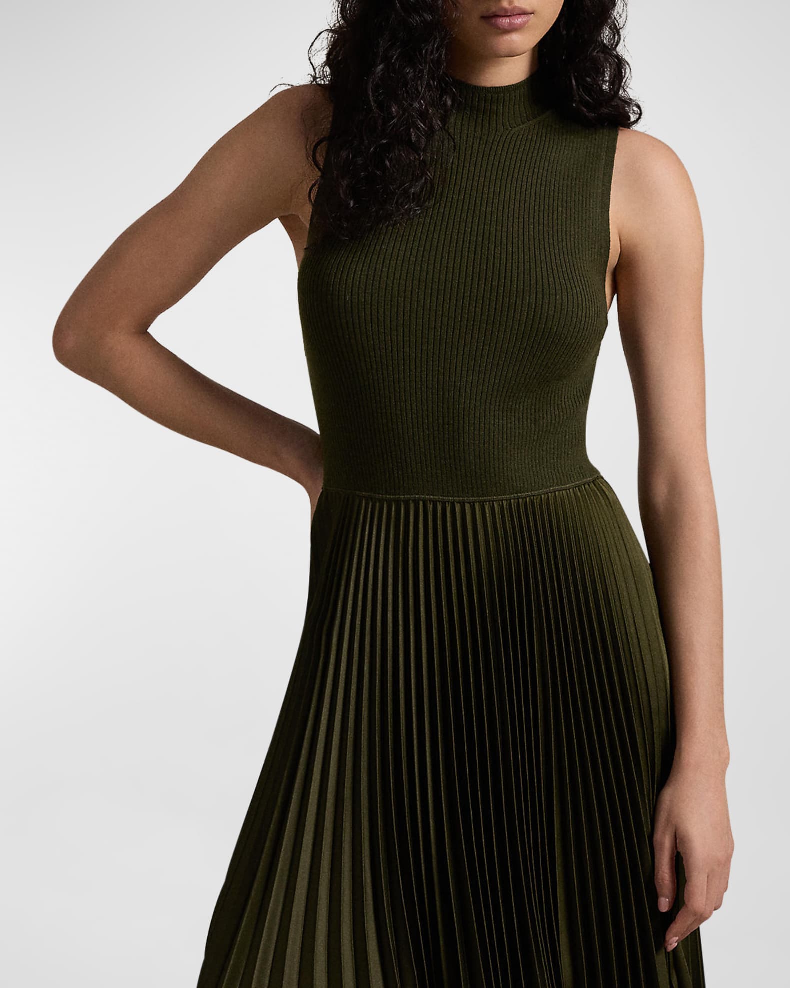 Polo Ralph Lauren Pleated Sleeveless Mockneck Dress | Neiman Marcus