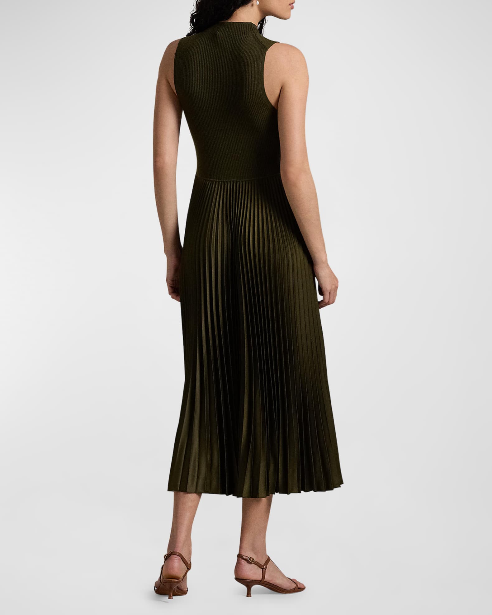 Polo Ralph Lauren Pleated Sleeveless Mockneck Dress | Neiman Marcus