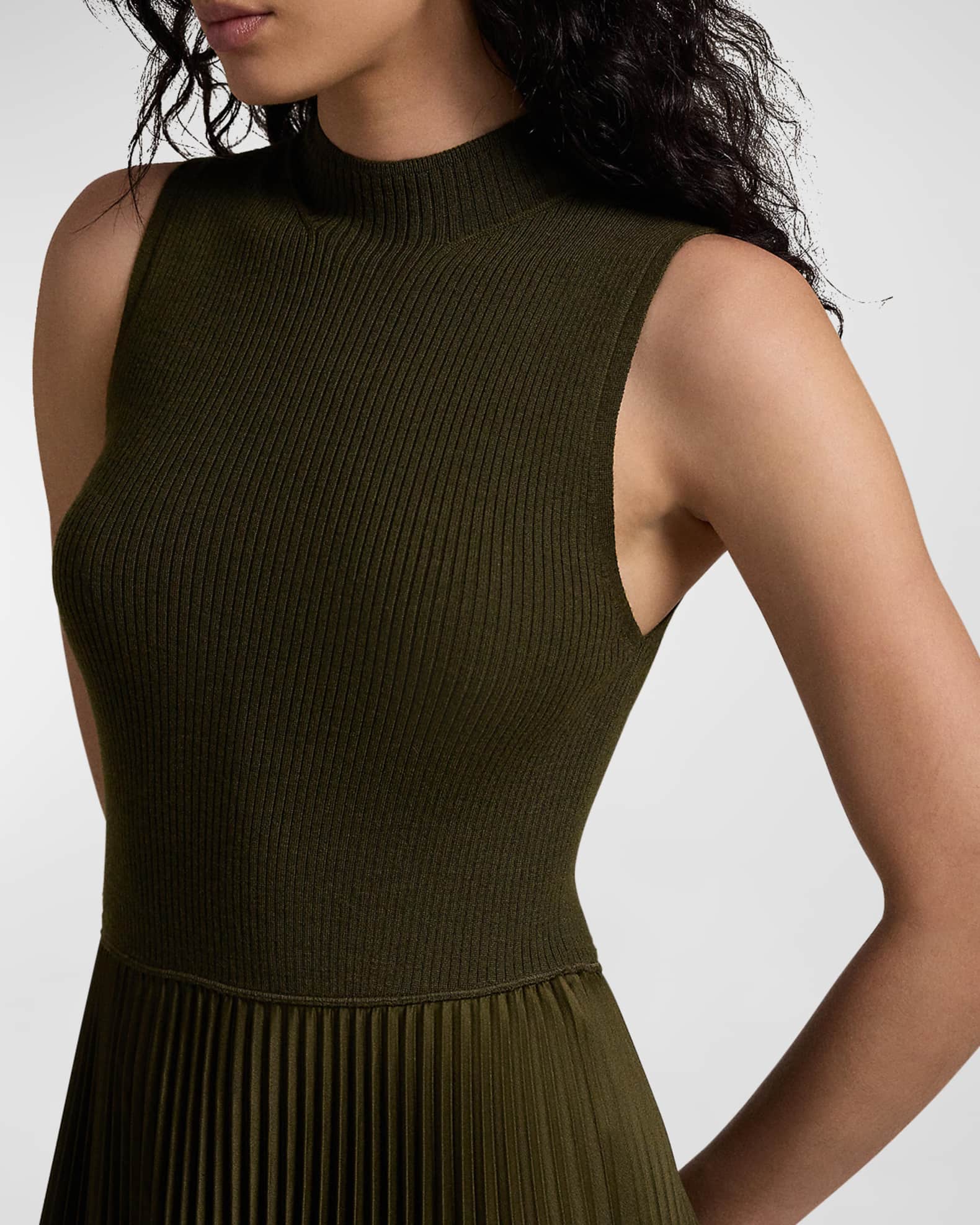 Polo Ralph Lauren Pleated Sleeveless Mockneck Dress | Neiman Marcus