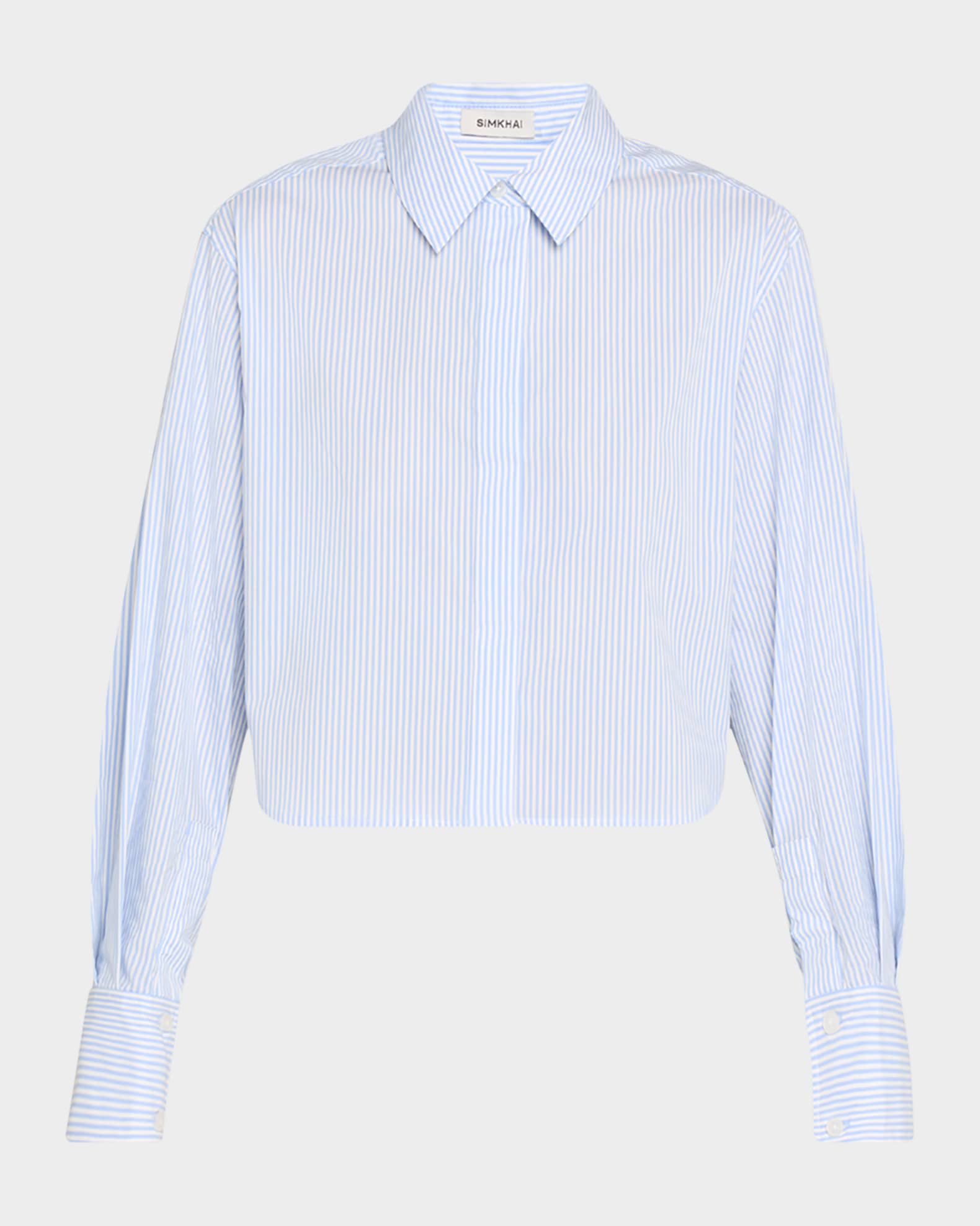 SIMKHAI Renata Striped Cotton Cropped Button-Front Shirt | Neiman Marcus