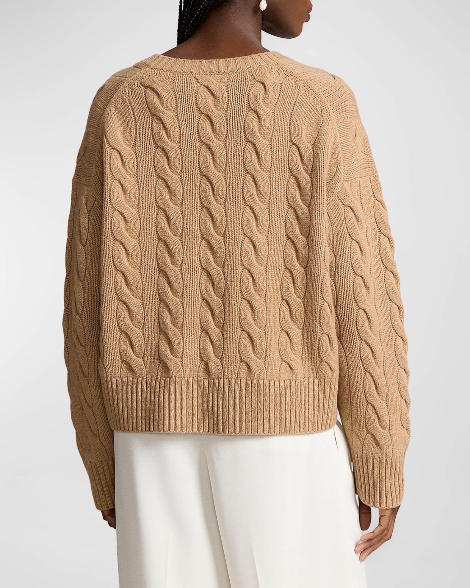 Polo Ralph Lauren Cable-Knit Wool-Cashmere V-Neck Sweater | Neiman Marcus