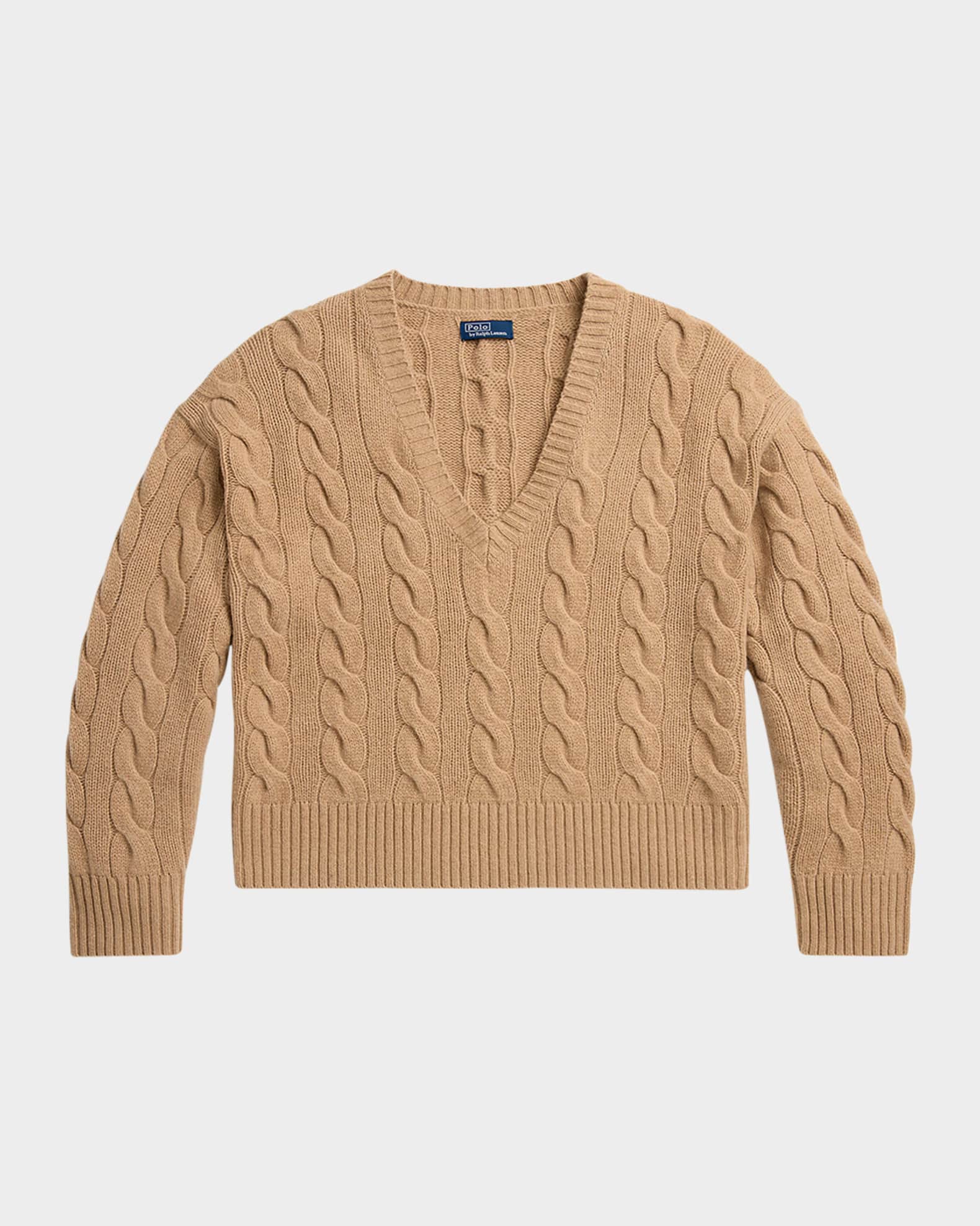 Polo Ralph Lauren Cable-Knit Wool-Cashmere V-Neck Sweater | Neiman Marcus