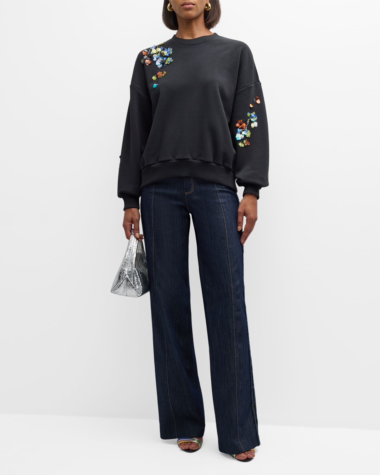 Cinq a Sept Sequin Flower Embroidered Brandy Sweatshirt | Neiman Marcus