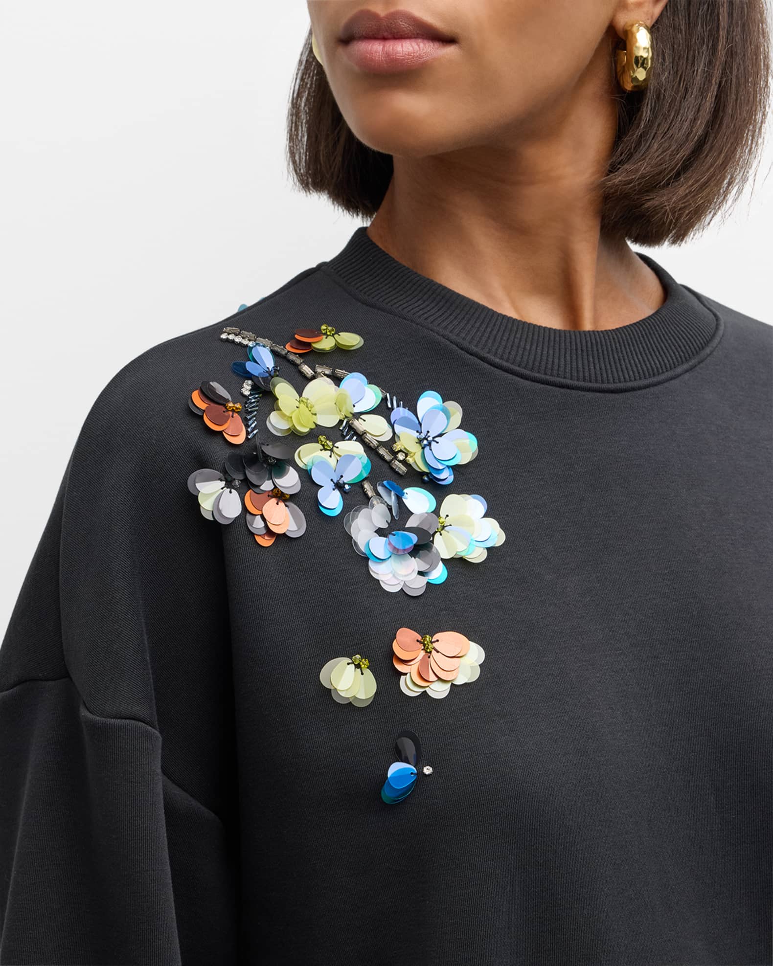 Cinq a Sept Sequin Flower Embroidered Brandy Sweatshirt | Neiman Marcus