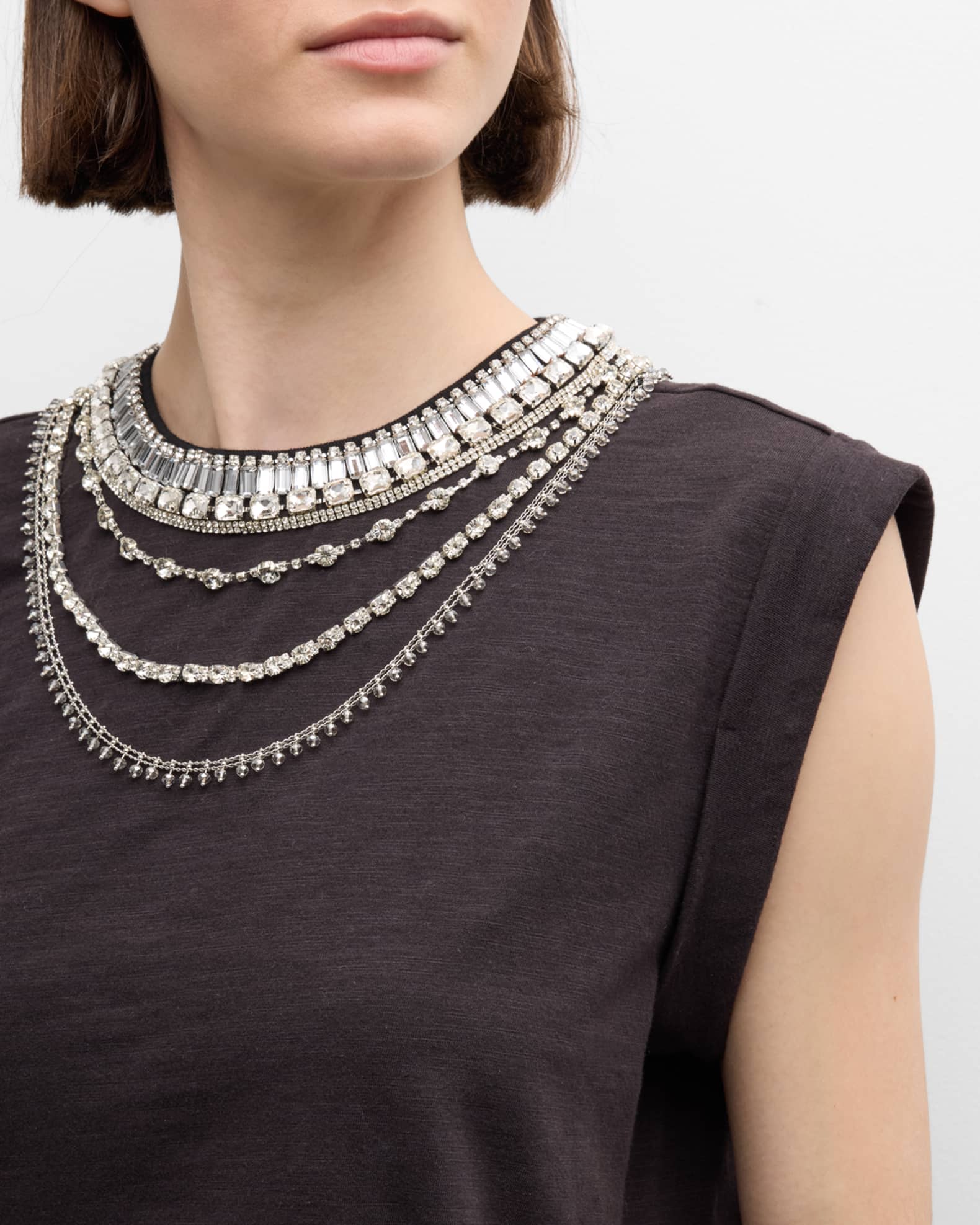 Cinq a Sept Bella Layered Necklace Cotton Tee | Neiman Marcus