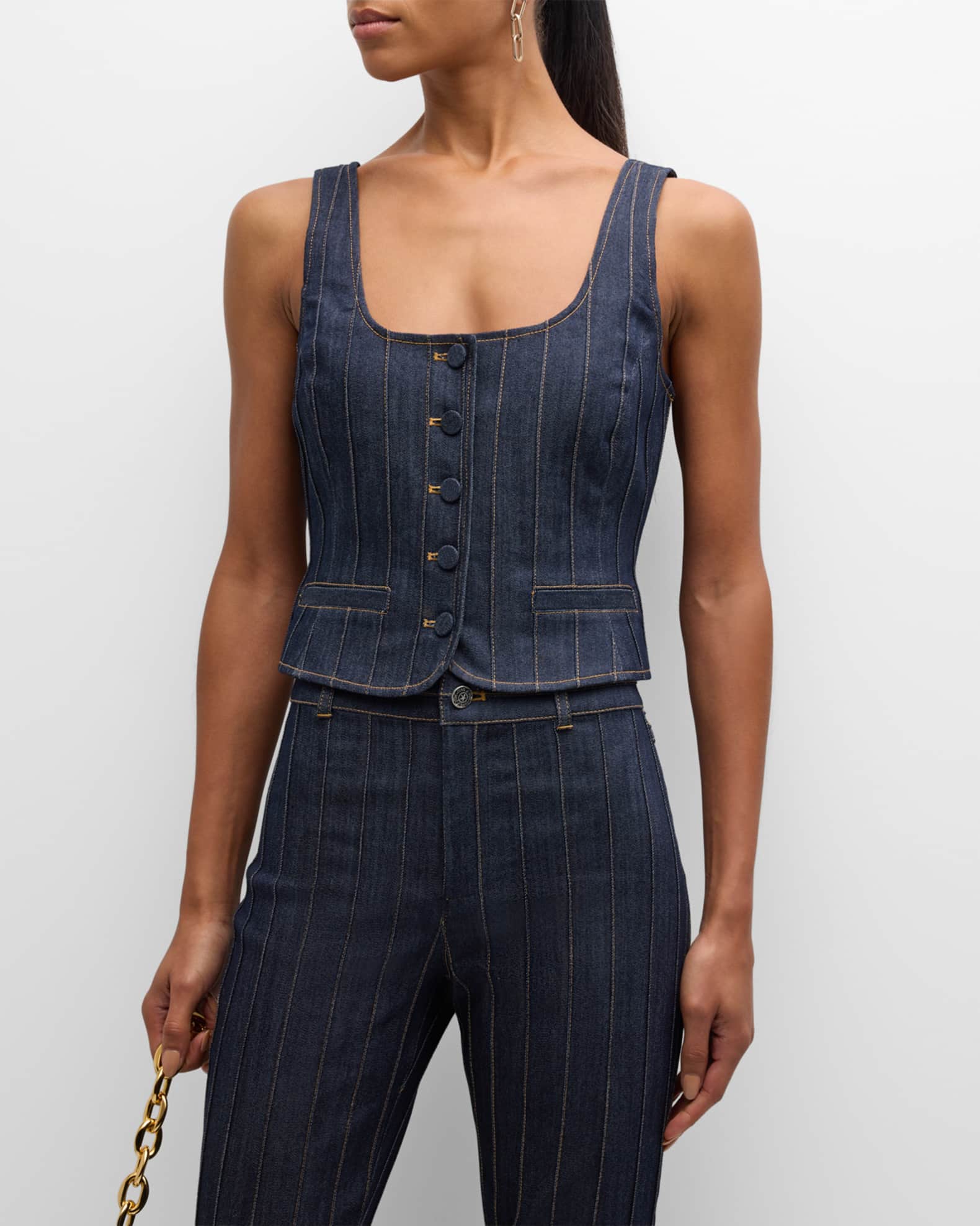 Cinq a Sept Rowena Pinstripe Denim Vest Top | Neiman Marcus