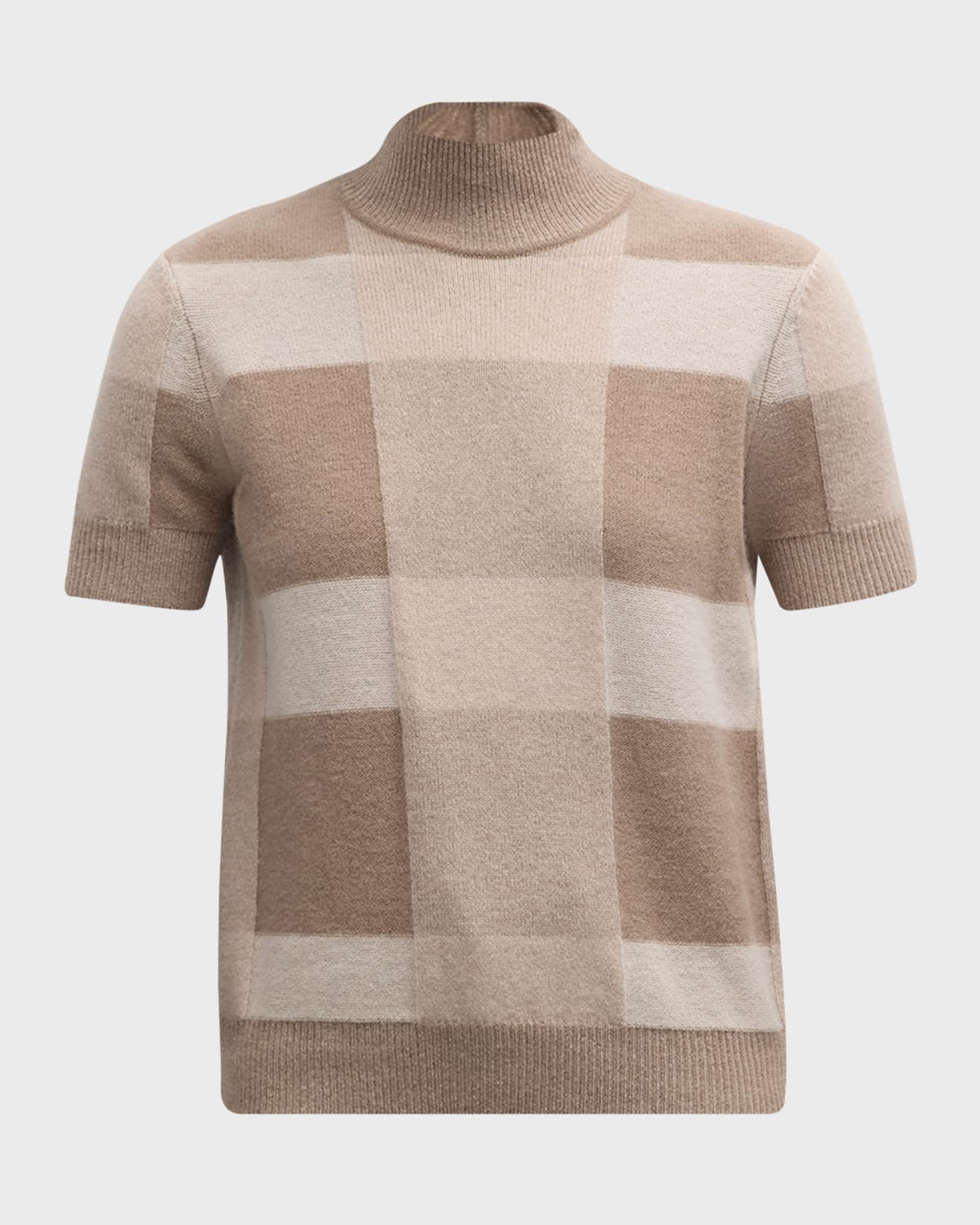 Emporio Armani Wool-Cashmere Check Knit Top | Neiman Marcus