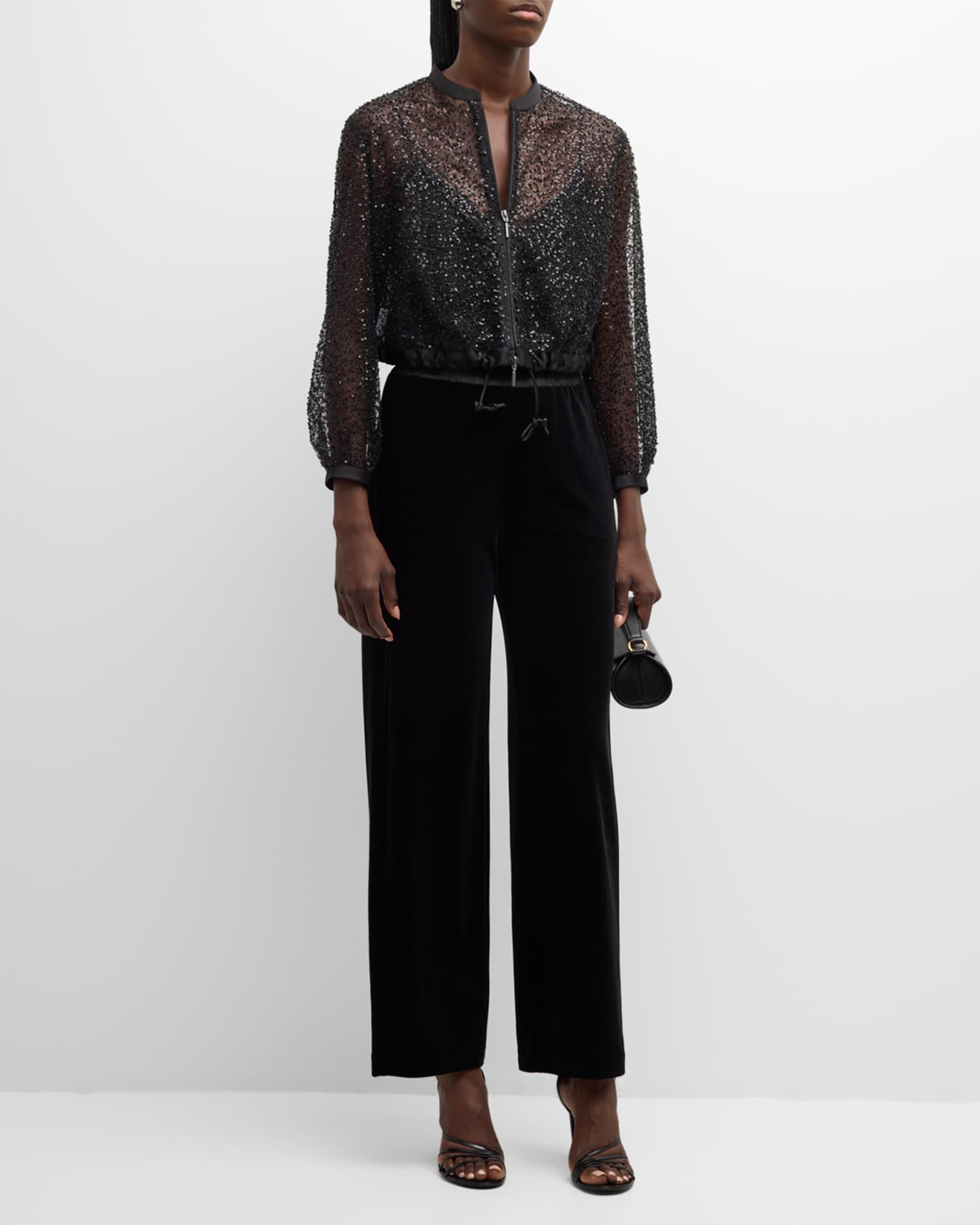 Emporio Armani Cropped Bead and Sequin Tulle Jacket | Neiman Marcus