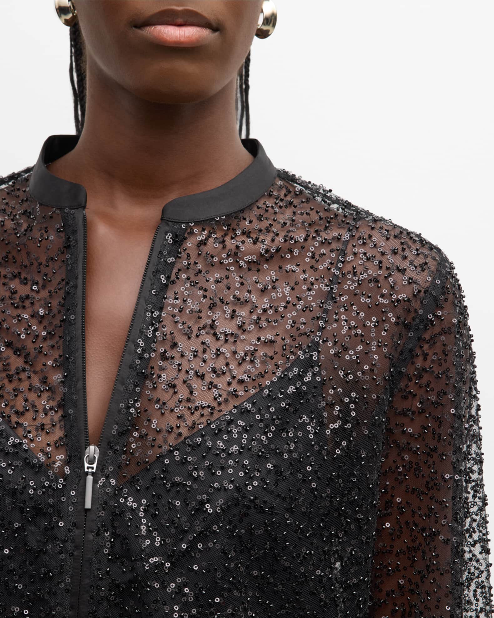 Emporio Armani Cropped Bead and Sequin Tulle Jacket | Neiman Marcus