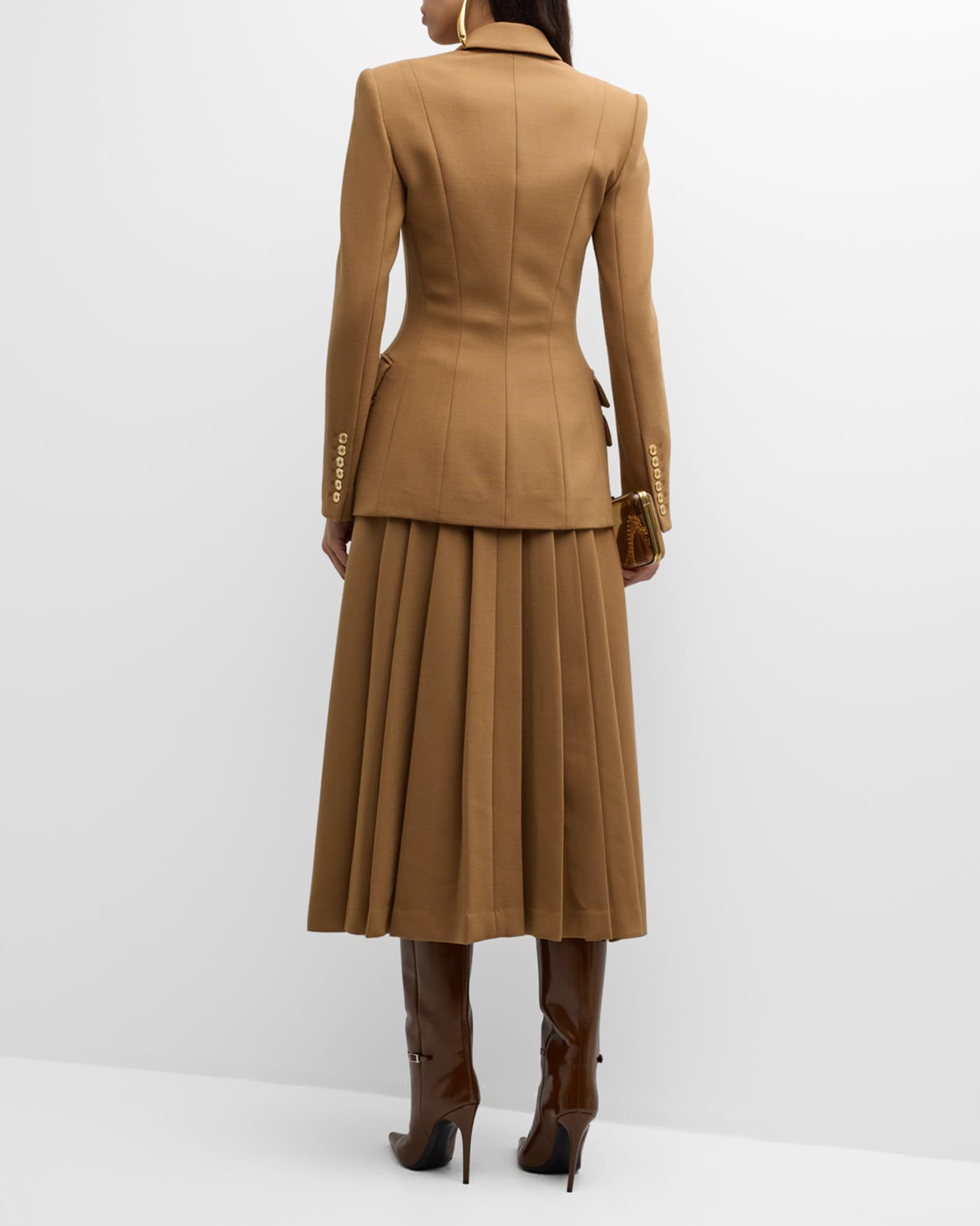 Sergio Hudson Pleated Wool Midi Skirt | Neiman Marcus