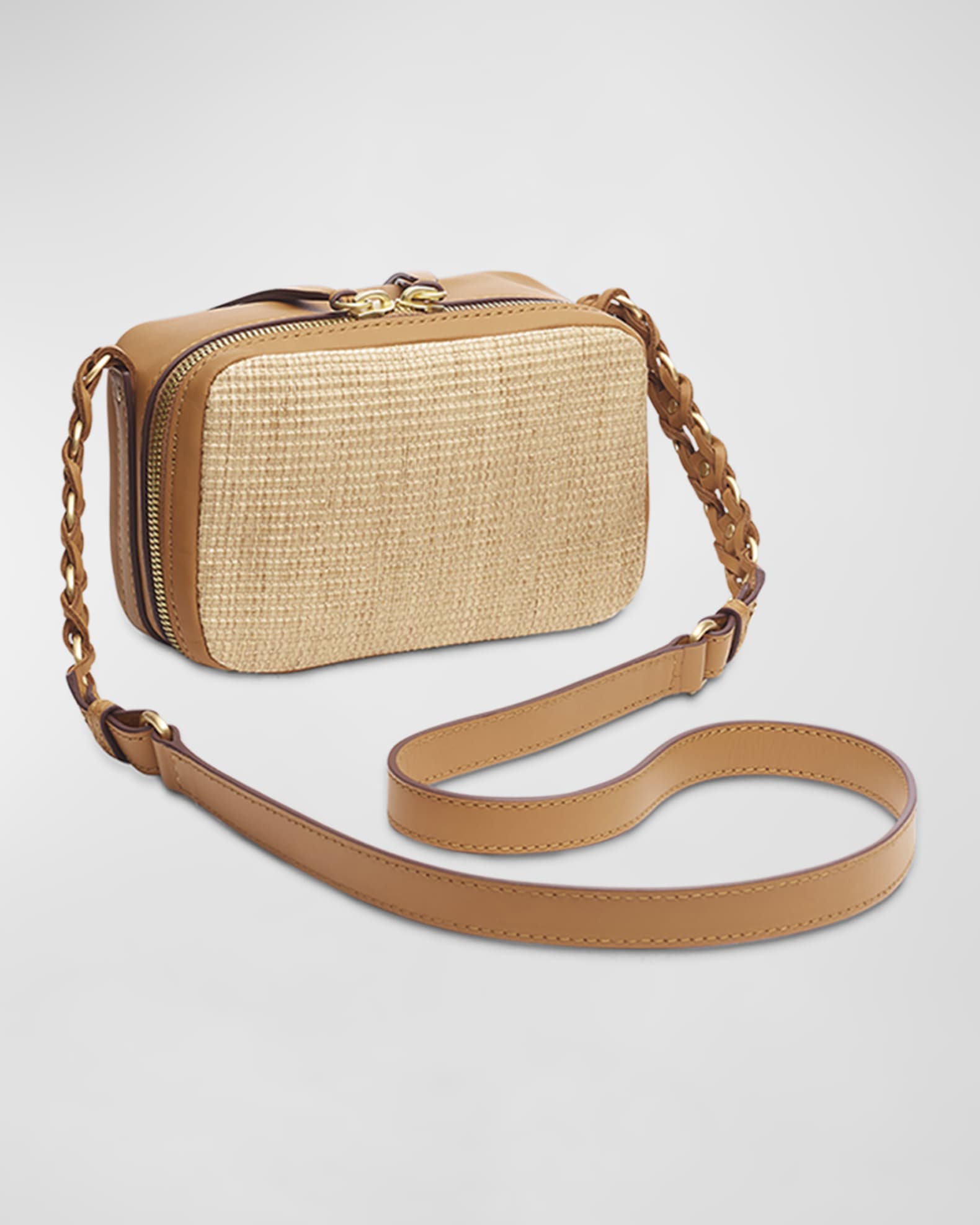 Rag & Bone Cami Straw & Leather Camera Crossbody Bag | Neiman Marcus