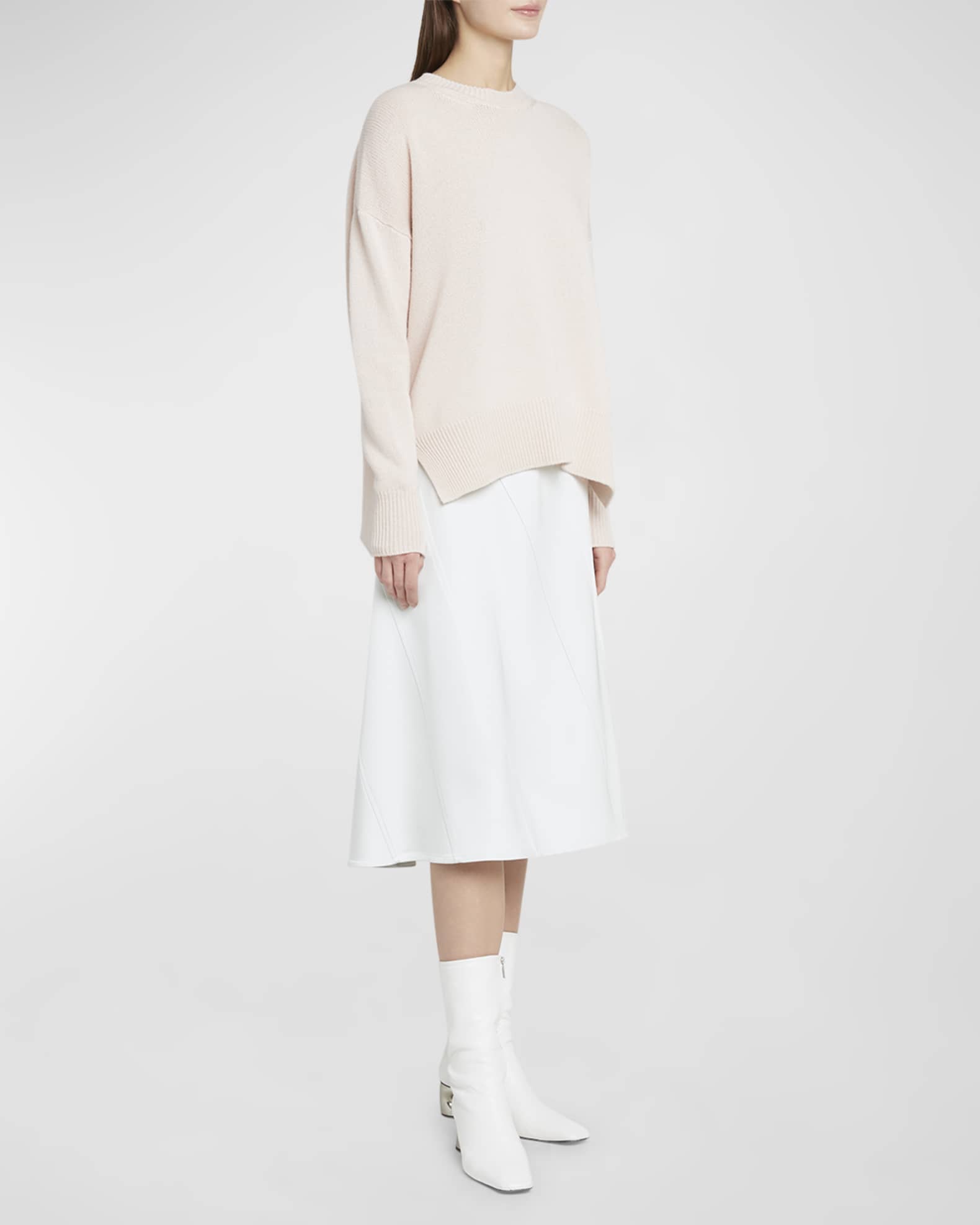 Jil Sander Diagonal Pintuck Midi A-Line Skirt | Neiman Marcus